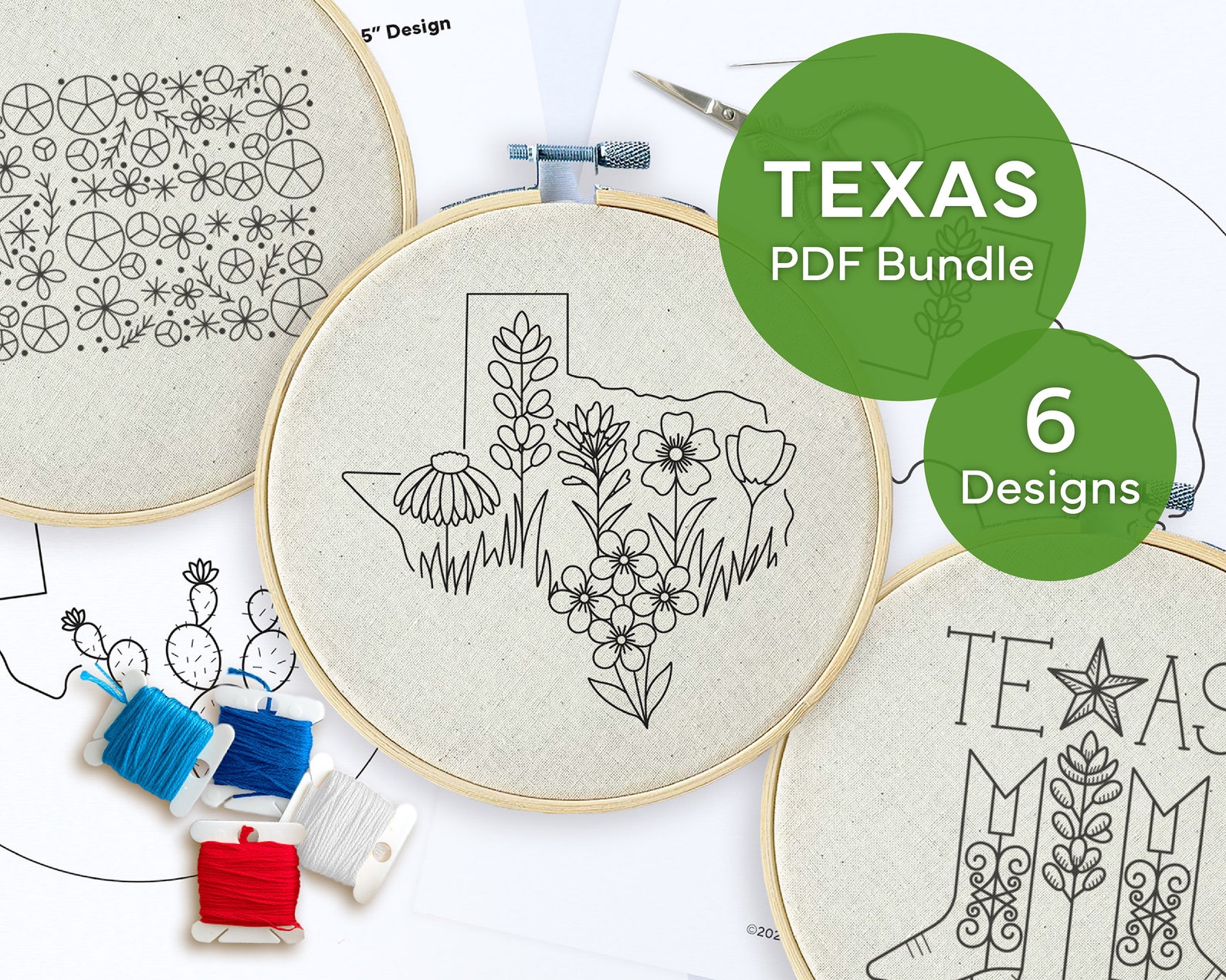 Texas PDF Embroidery BUNDLE | 6 Patterns | Beginner Hand Embroidery ...