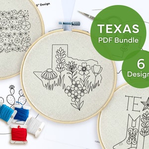 Texas PDF Embroidery BUNDLE | 6 Patterns | Beginner Hand Embroidery ...