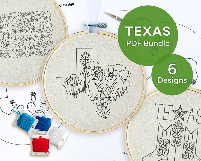 Texas PDF Embroidery BUNDLE | 6 Patterns | Beginner Hand Embroidery ...