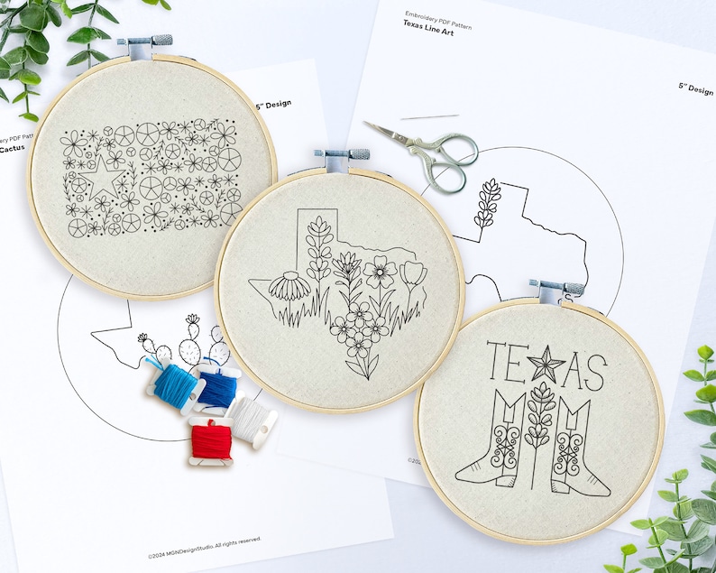 Texas PDF Embroidery BUNDLE | 6 Patterns | Beginner Hand Embroidery ...