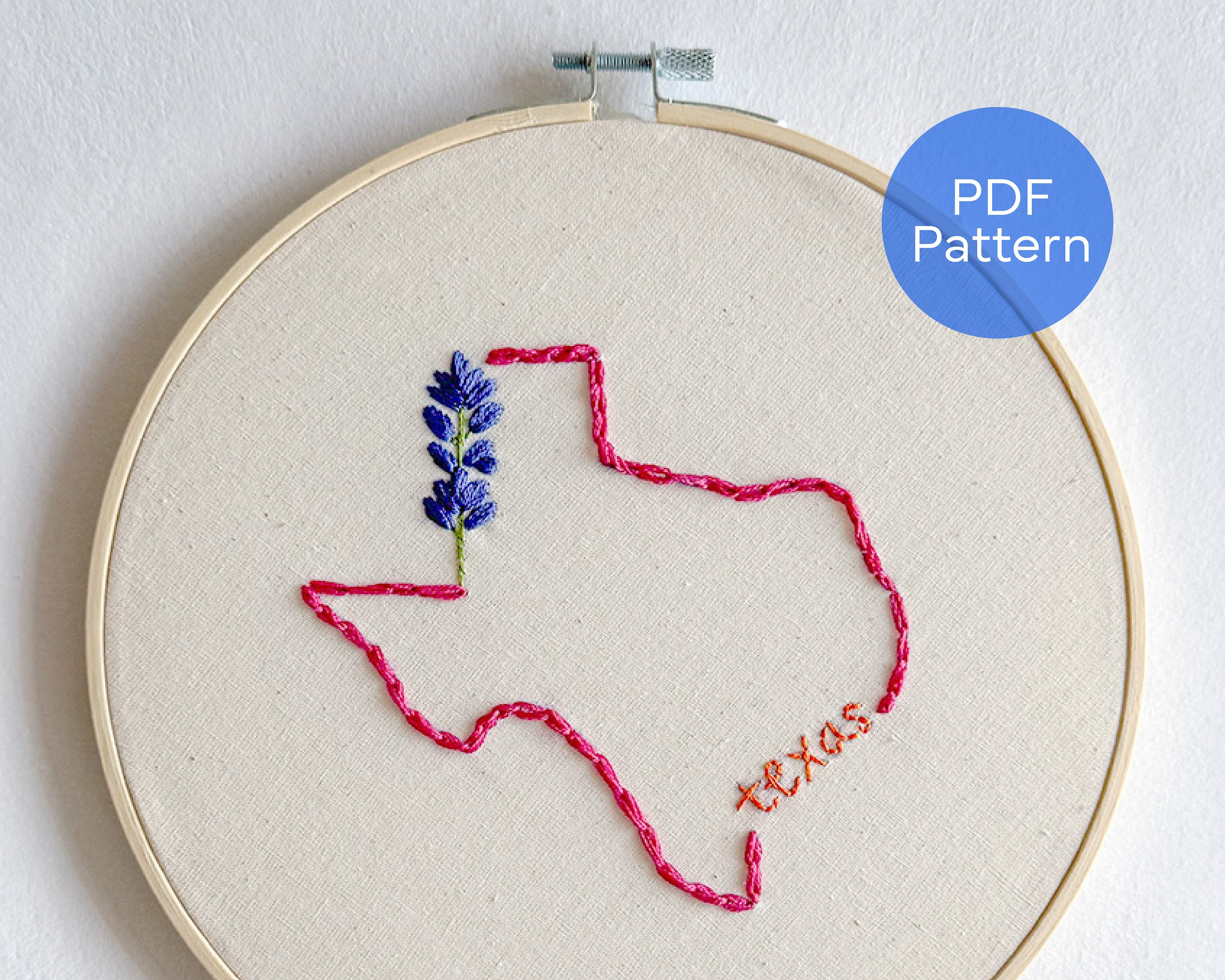 Texas State and Bluebonnet PDF Embroidery Pattern | Beginner Hand ...