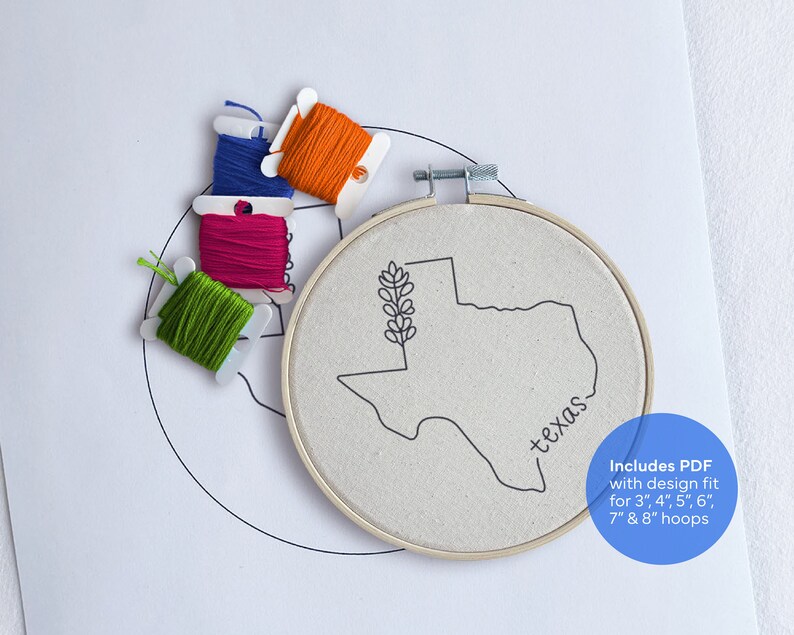 Texas State and Bluebonnet PDF Embroidery Pattern | Beginner Hand ...
