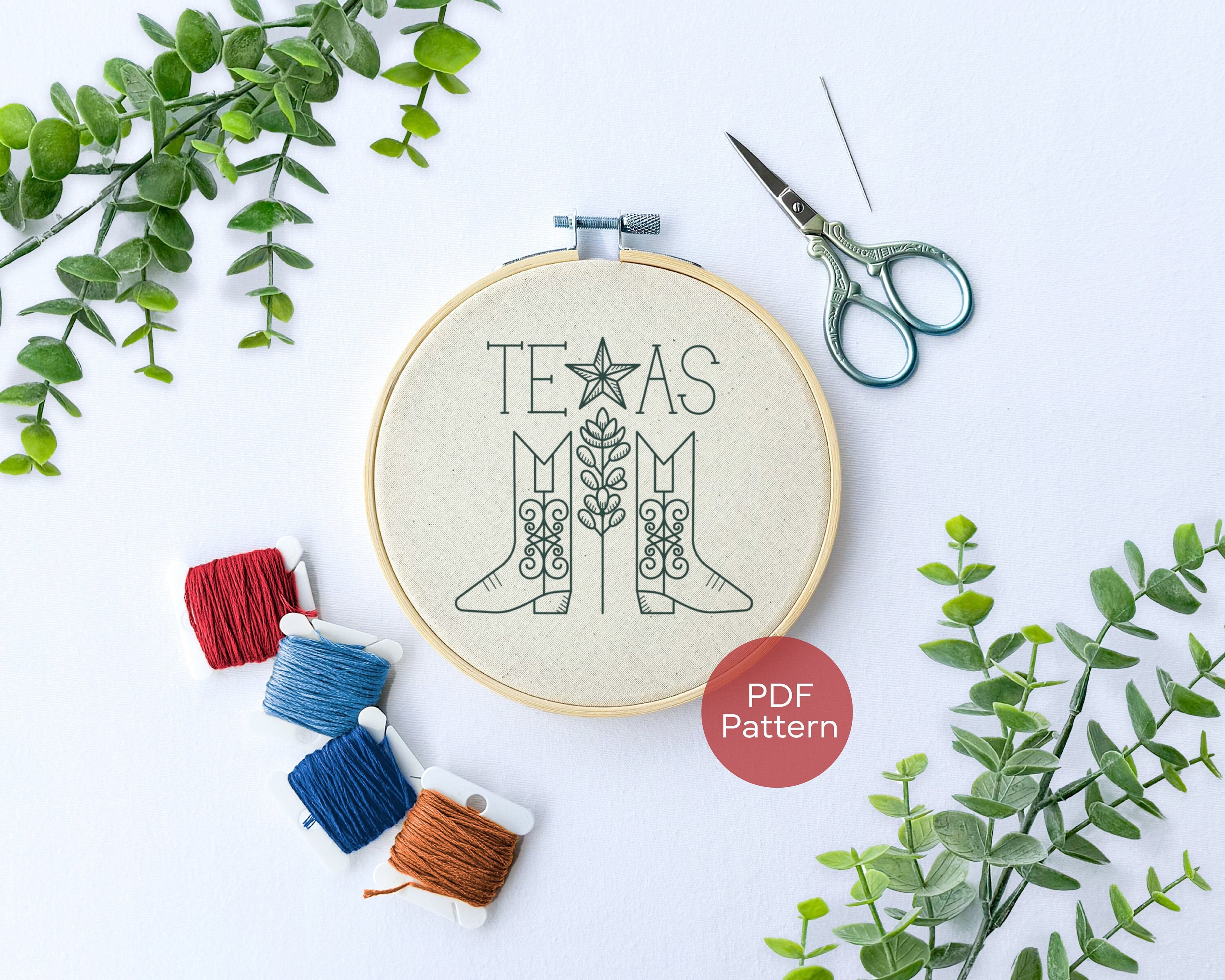 Texas Bluebonnet & Cowboys Boots | PDF Embroidery Pattern | Hand ...
