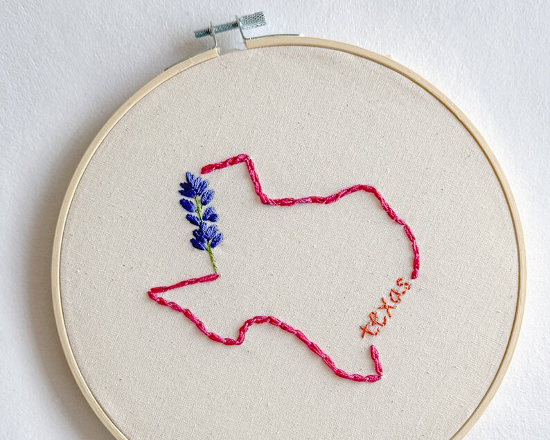 Texas State and Bluebonnet PDF Embroidery Pattern | Beginner Hand ...