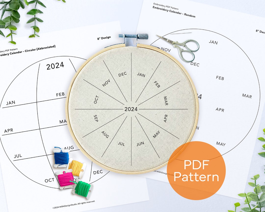 2024 Embroidery Calendar PDF Embroidery Pattern | Customizable Hand ...