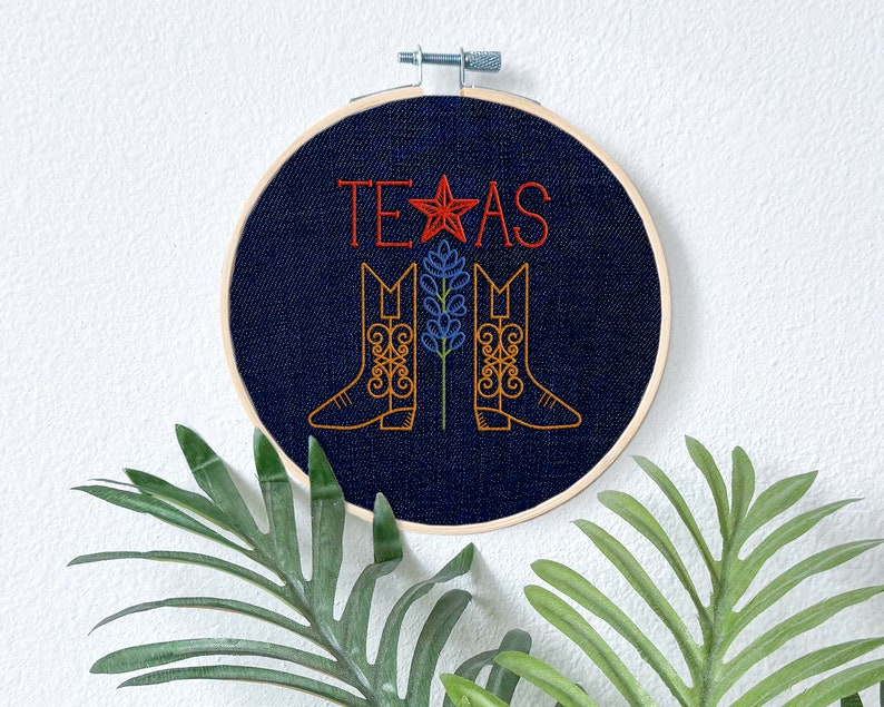Texas Bluebonnet & Cowboys Boots | PDF Embroidery Pattern | Hand ...