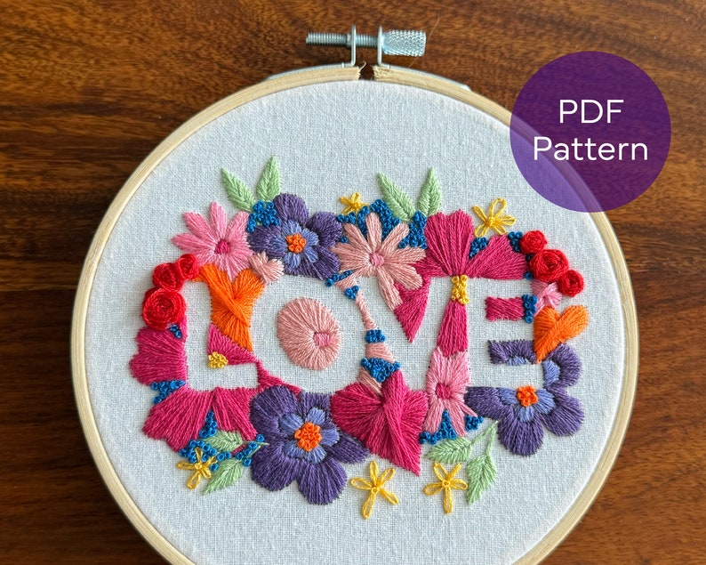 LOVE and Flowers PDF Embroidery Pattern | Hand Embroidery Pattern ...