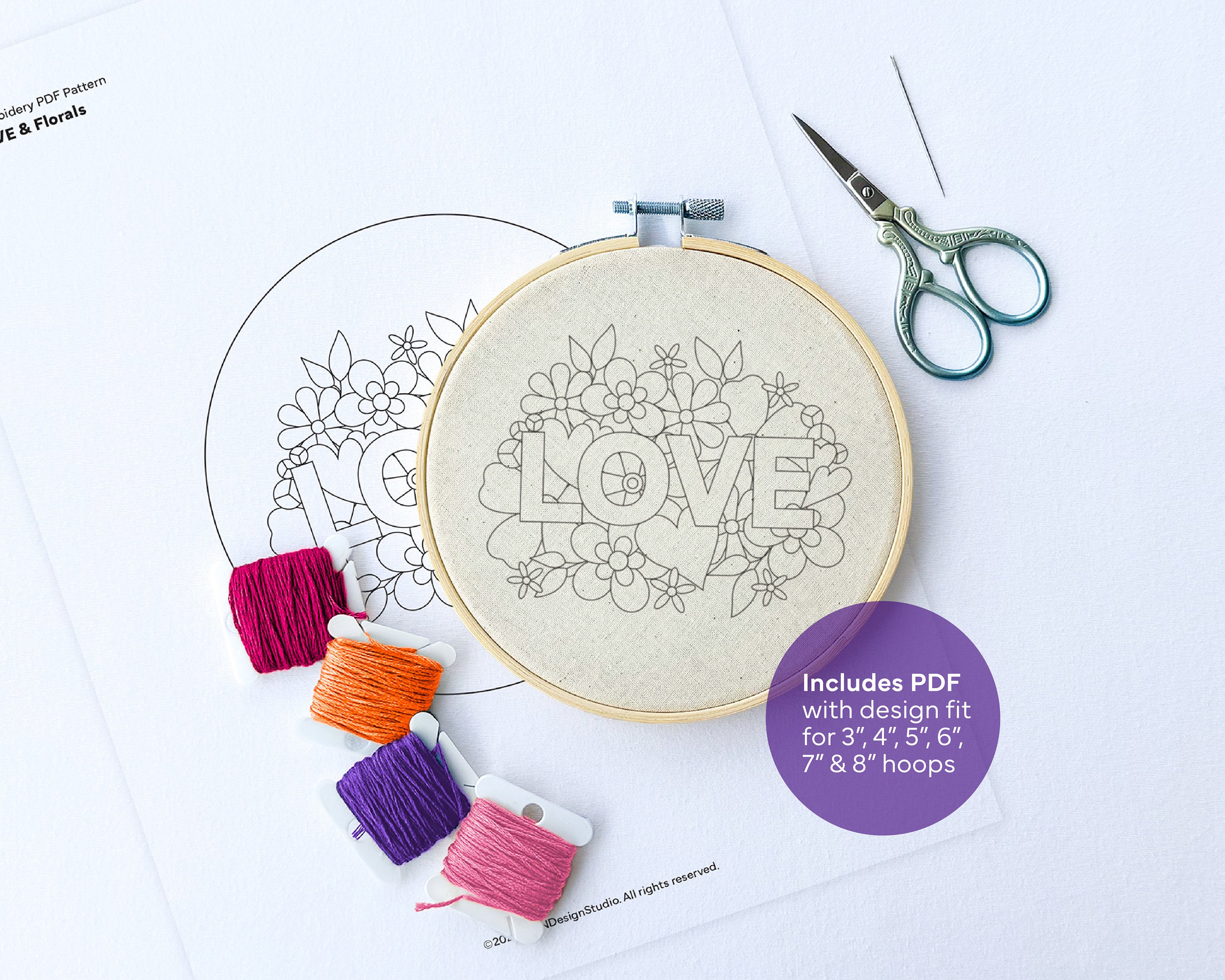 LOVE and Flowers PDF Embroidery Pattern | Hand Embroidery Pattern ...