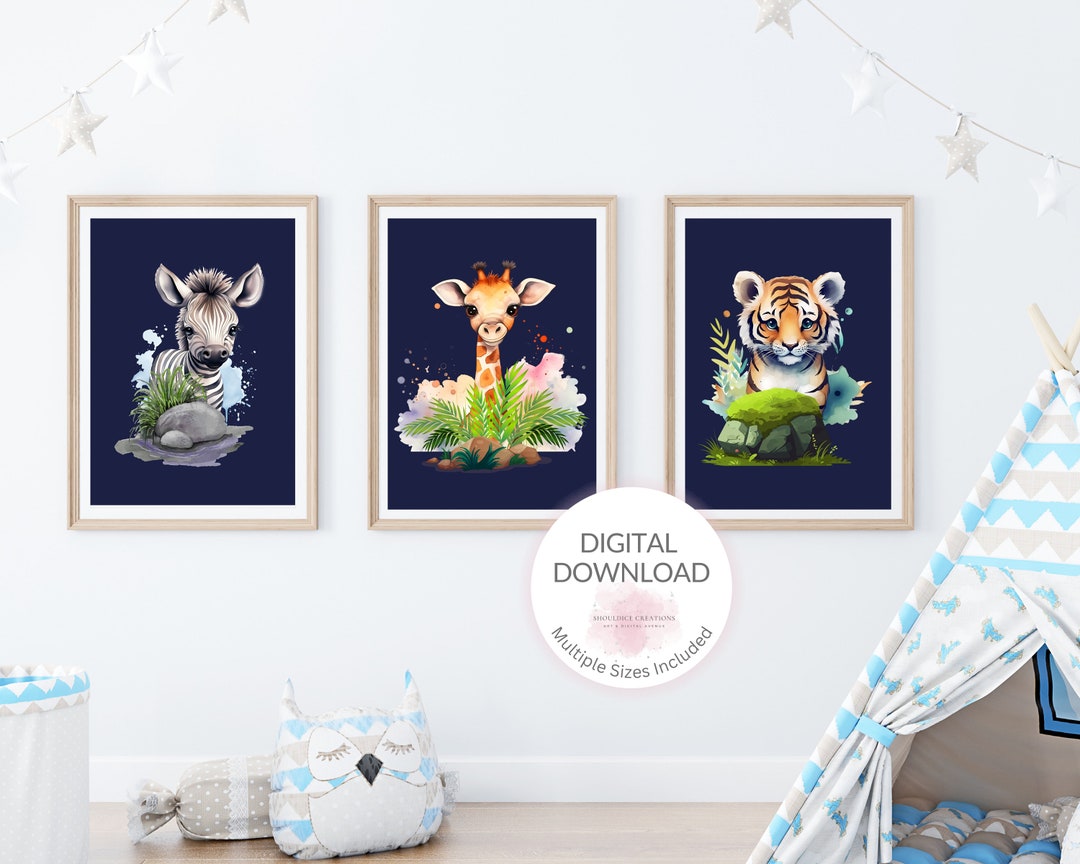 Safari Animals | Watercolor Safari Nursery Decor | Printable Wall Art ...