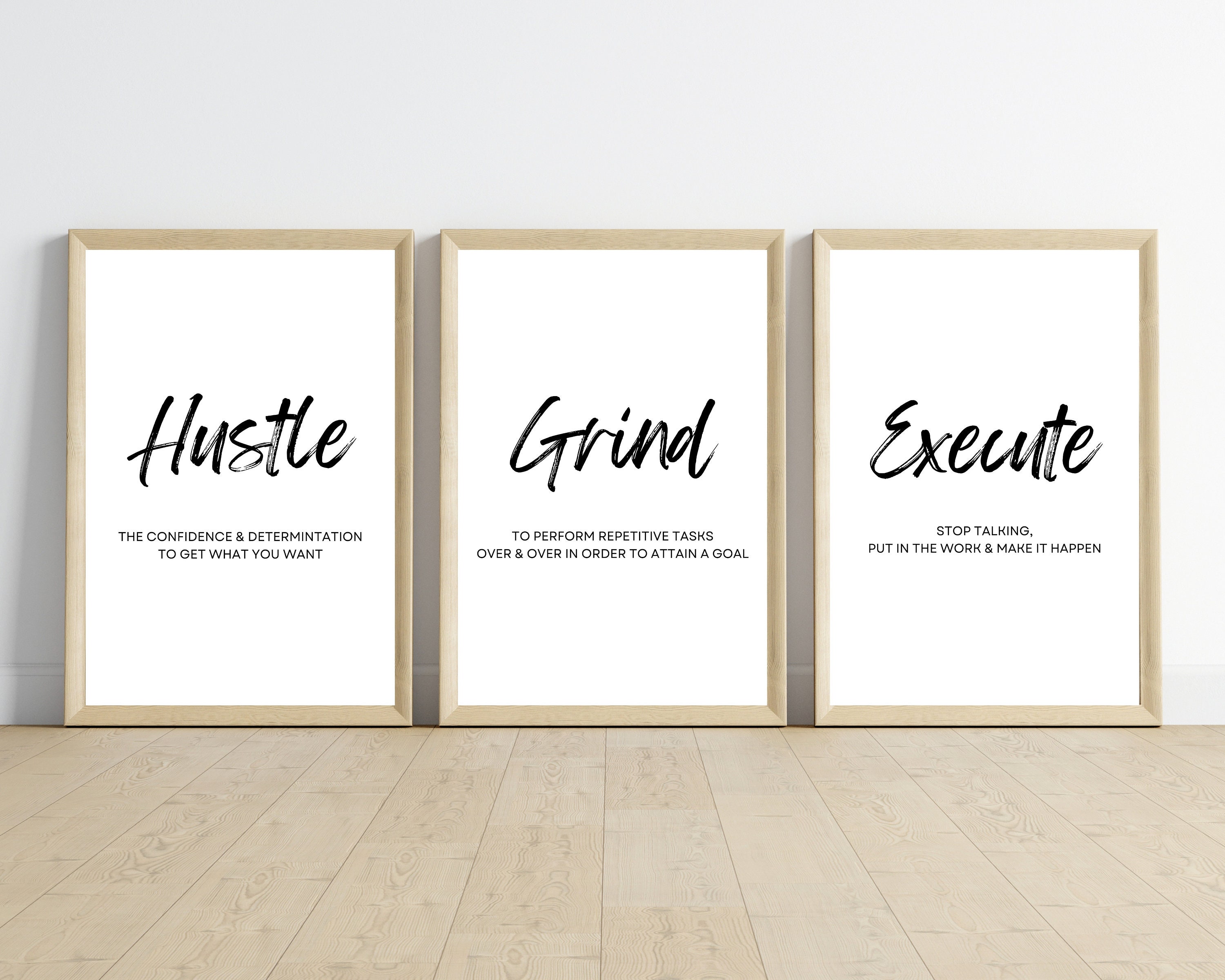 Hustle, Grind, Execute Printable Wall Art Motivational Phrases Inspirational Posters Office ...
