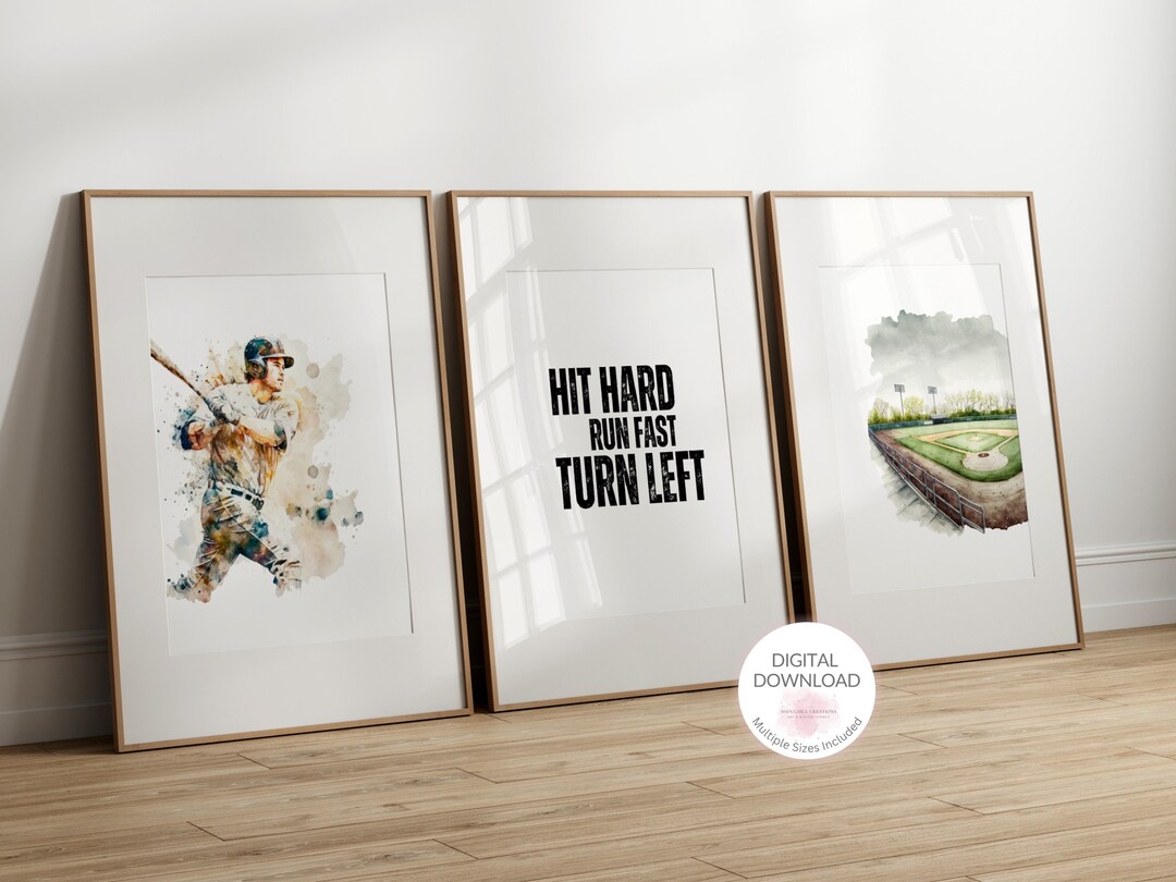 Baseball Quote | Hit Hard, Run Fast, Turn Left | Printable Wall Art ...