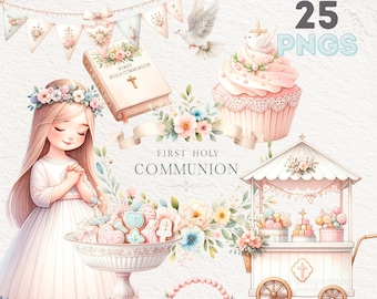 Girl First Holy Communion Clipart, Sacred Christianity Symbols PNG ...