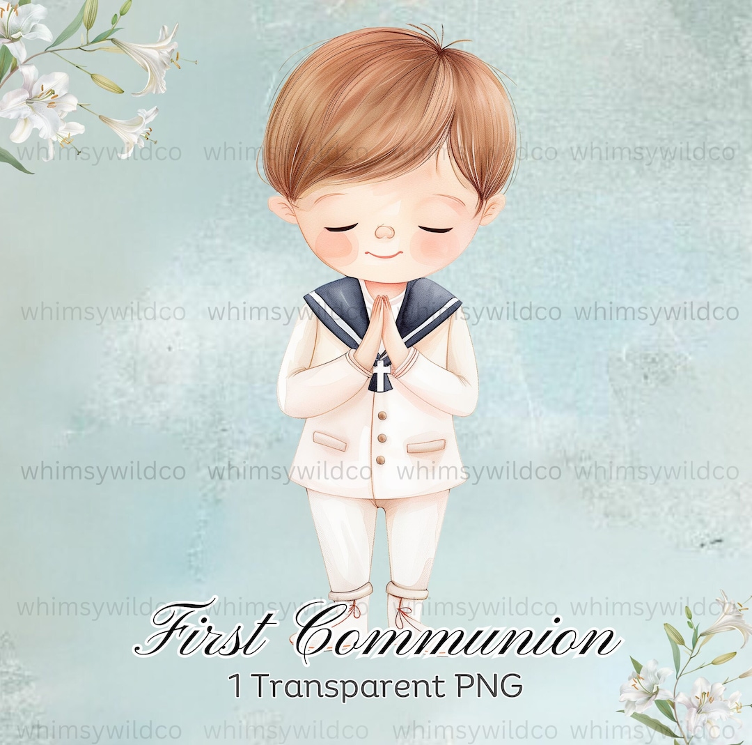 Elegant First Communion Boy Clipart in Watercolor - Sailor Suit Theme ...