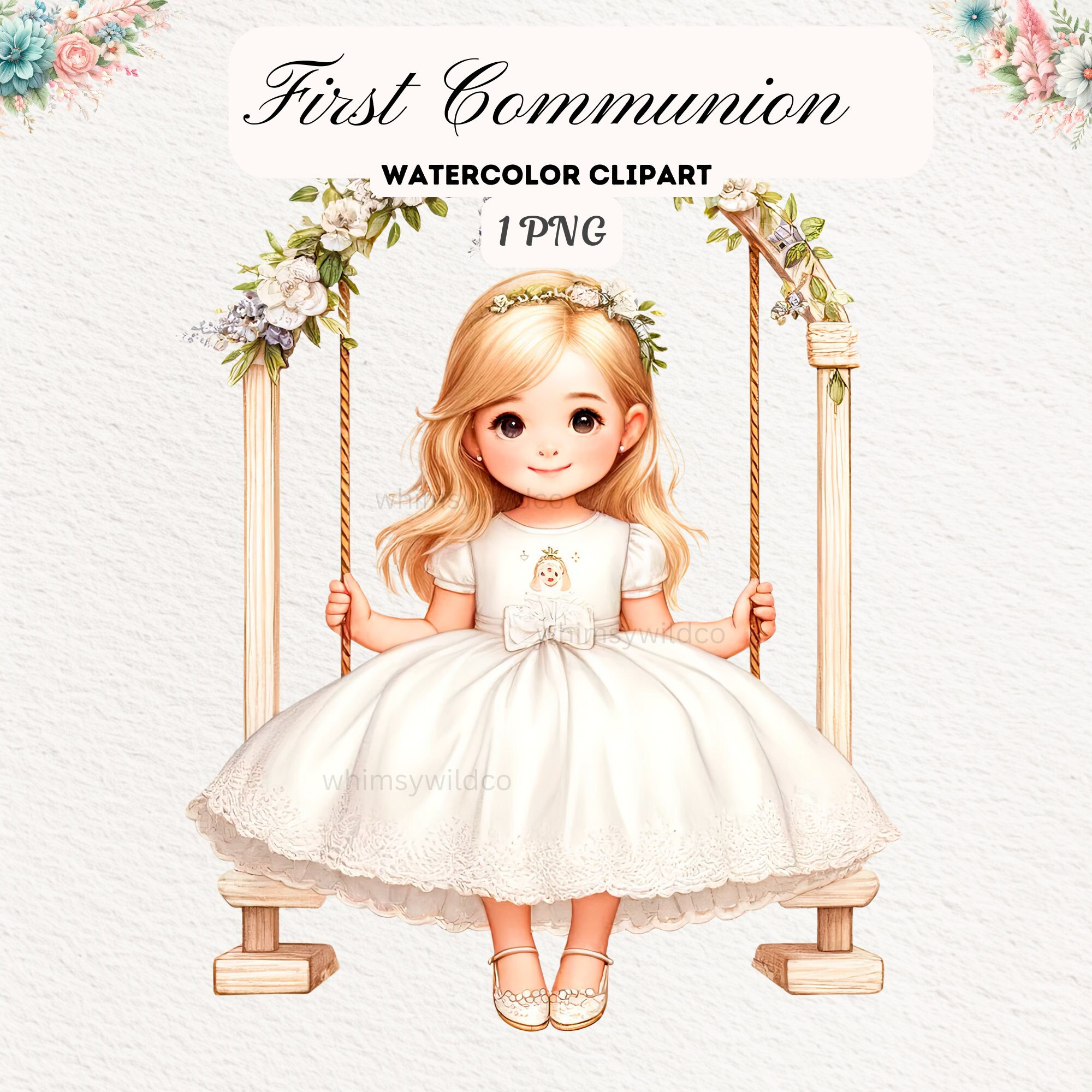 Elegant First Communion Girl Clipart With Floral Crown - Christian ...
