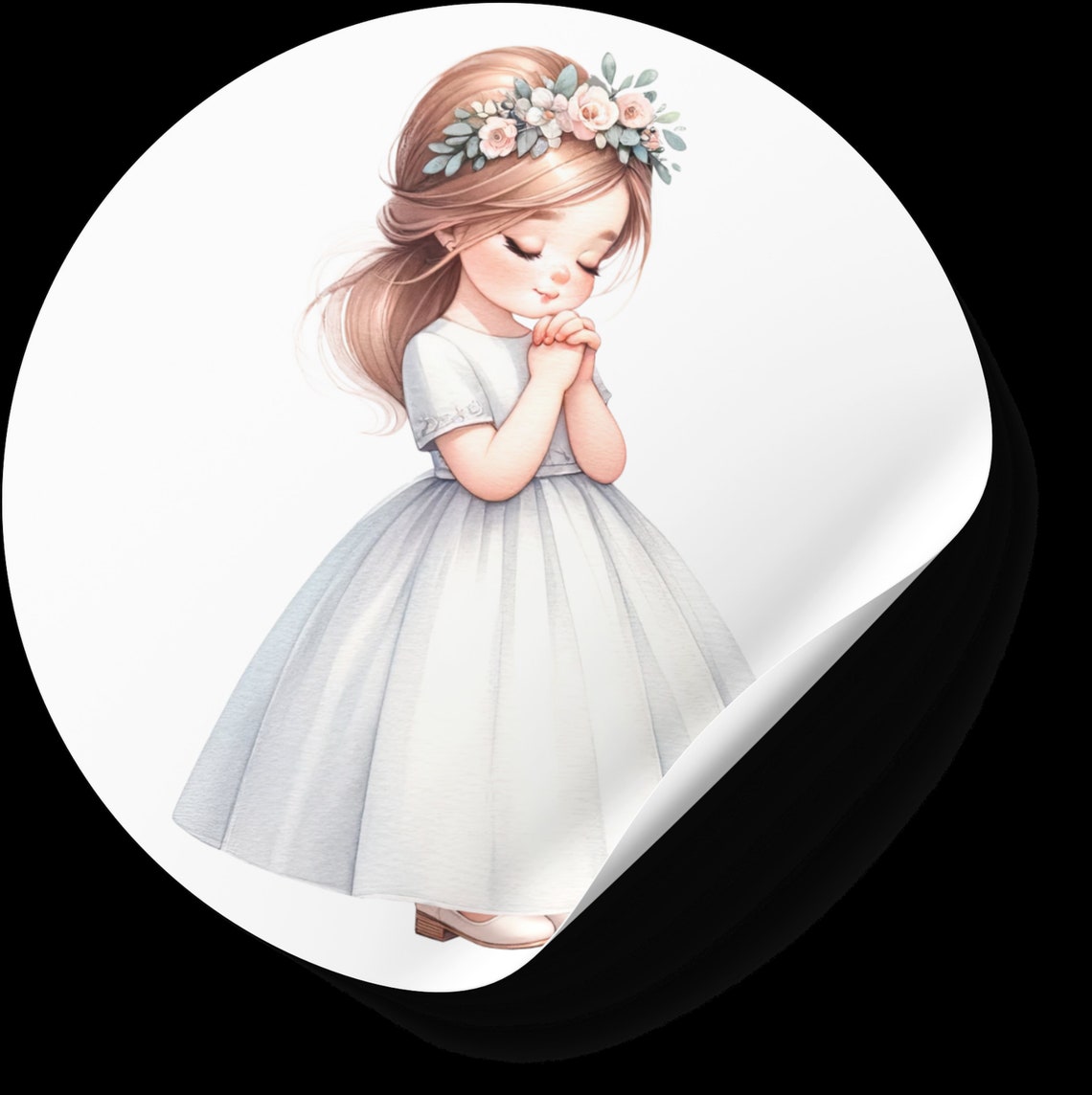 First Communion Girl Clipart With Flower Crown - Ideal for Invitations ...
