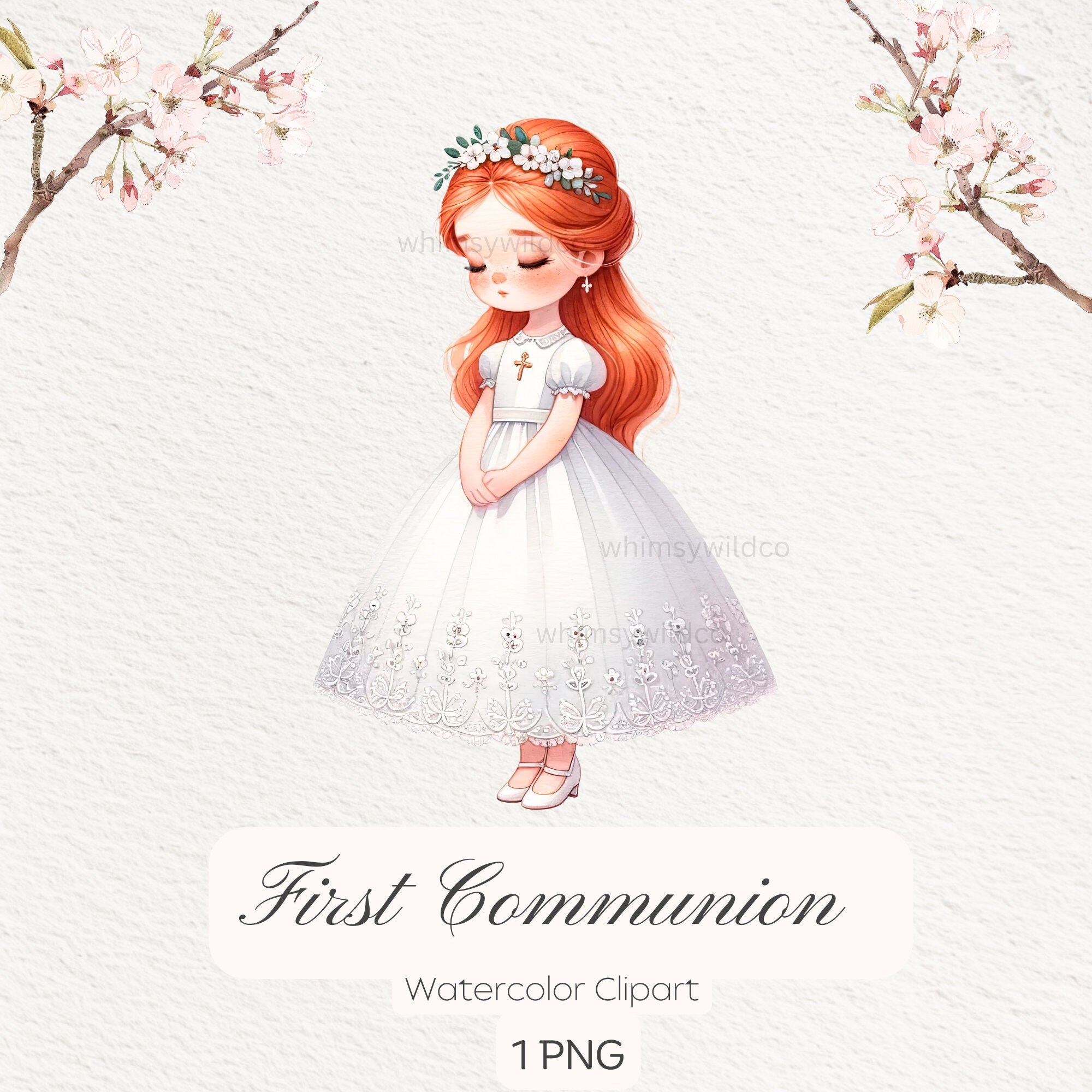 First Communion Girl Clipart With Floral Crown, High-quality PNG for ...