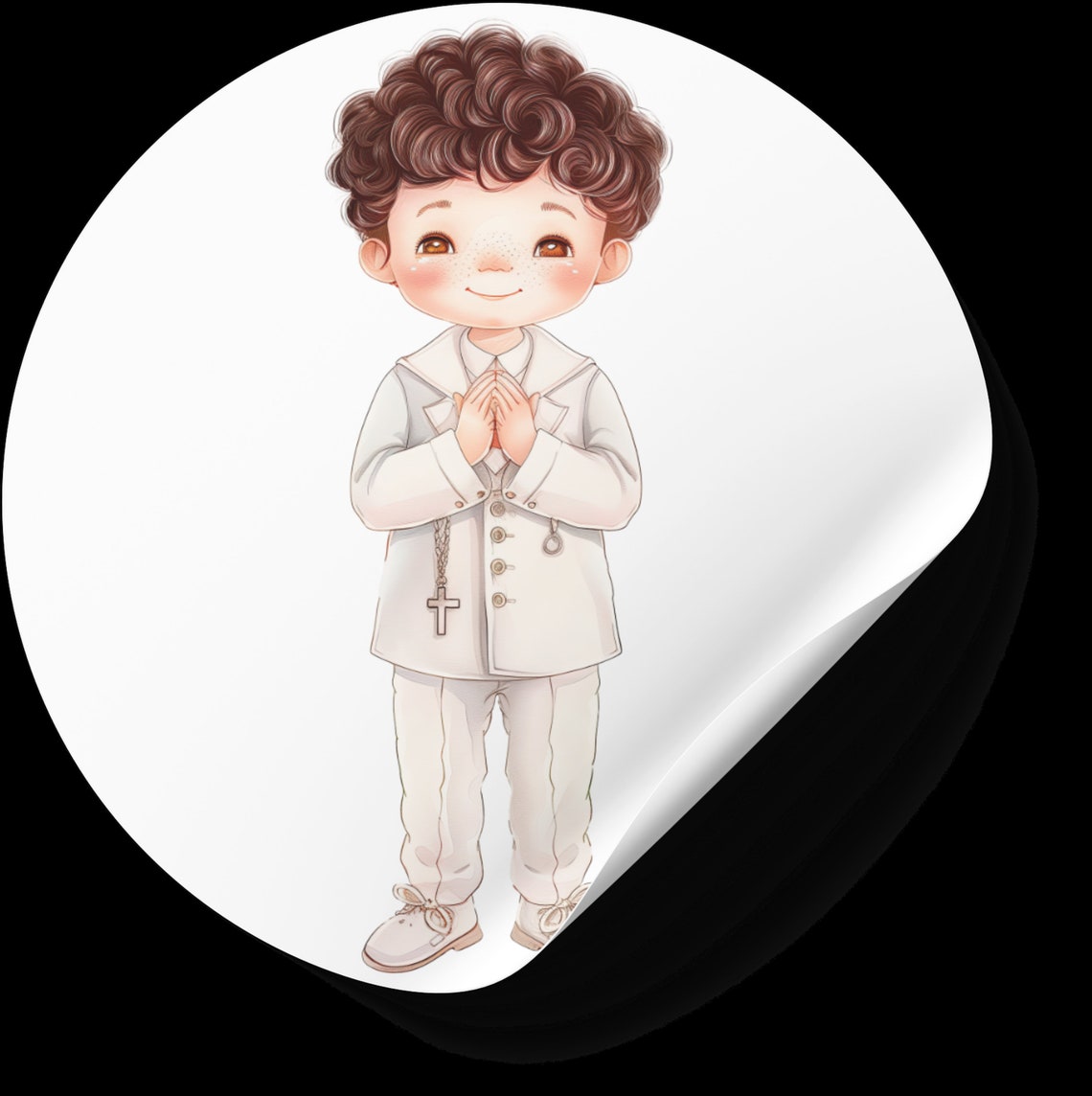 Charming First Communion Boy Clipart: Curly Dark Brown-haired Child in ...