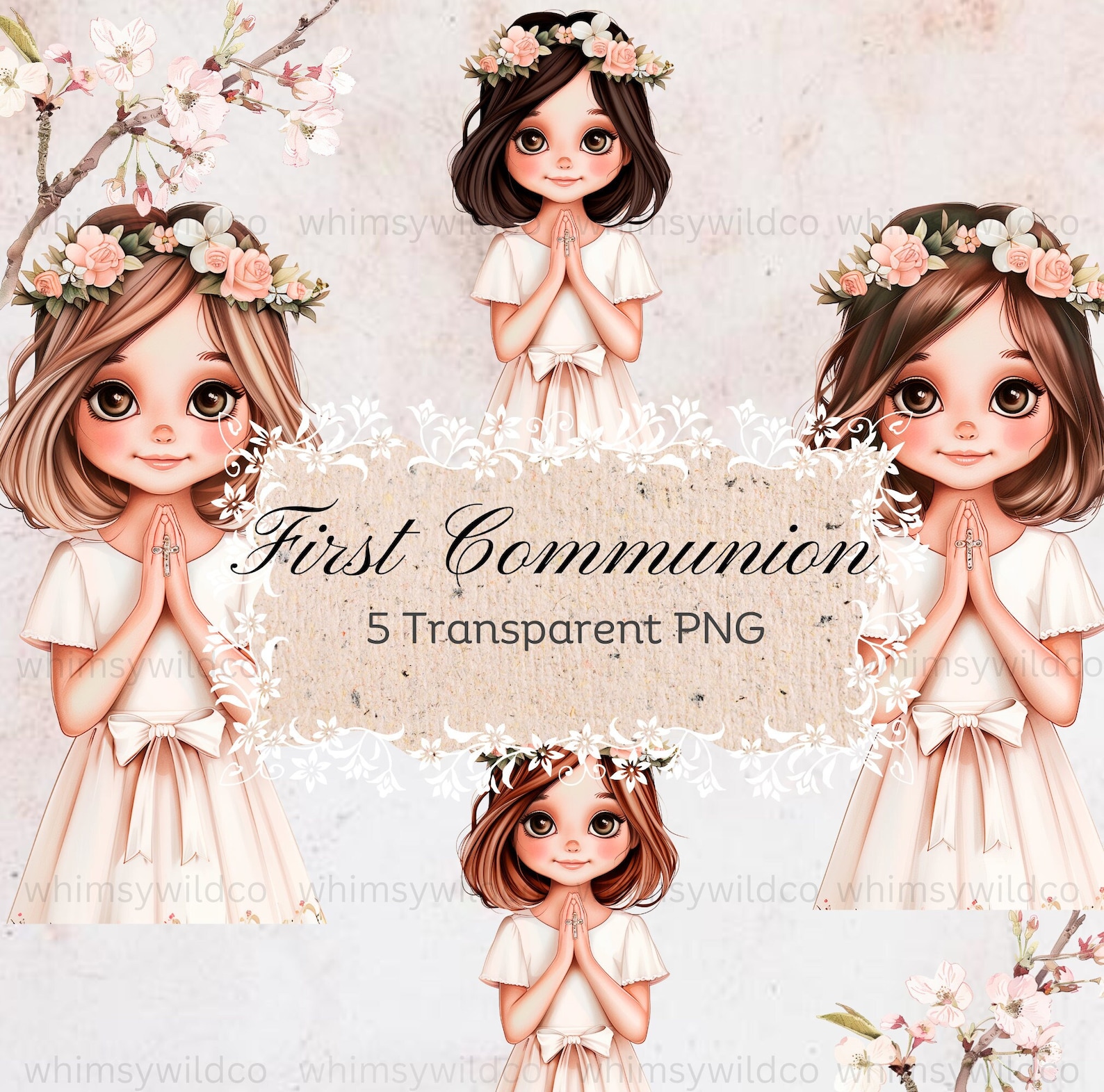 Elegant First Communion Girls Clipart Collection: Praying Girl With ...