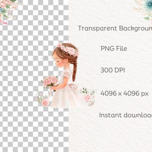 First Communion Girl Clipart With Flower Crown, Pastel Pink Printable ...