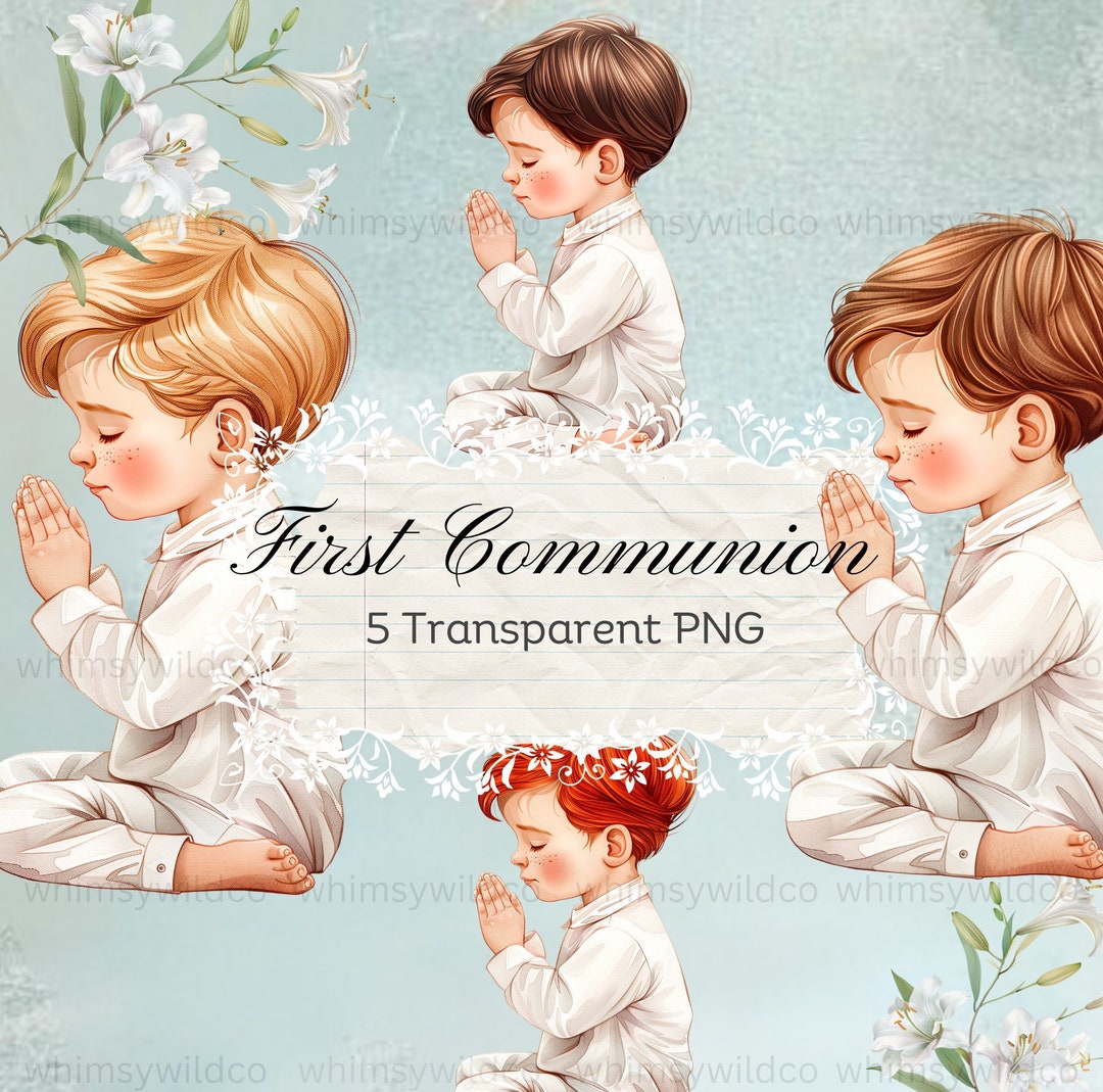 Elegant First Communion Boys Clipart: Praying Boy Illustrations for ...