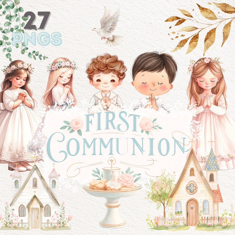 First Communion Watercolor Clipart Bundle | Digital Religious ...