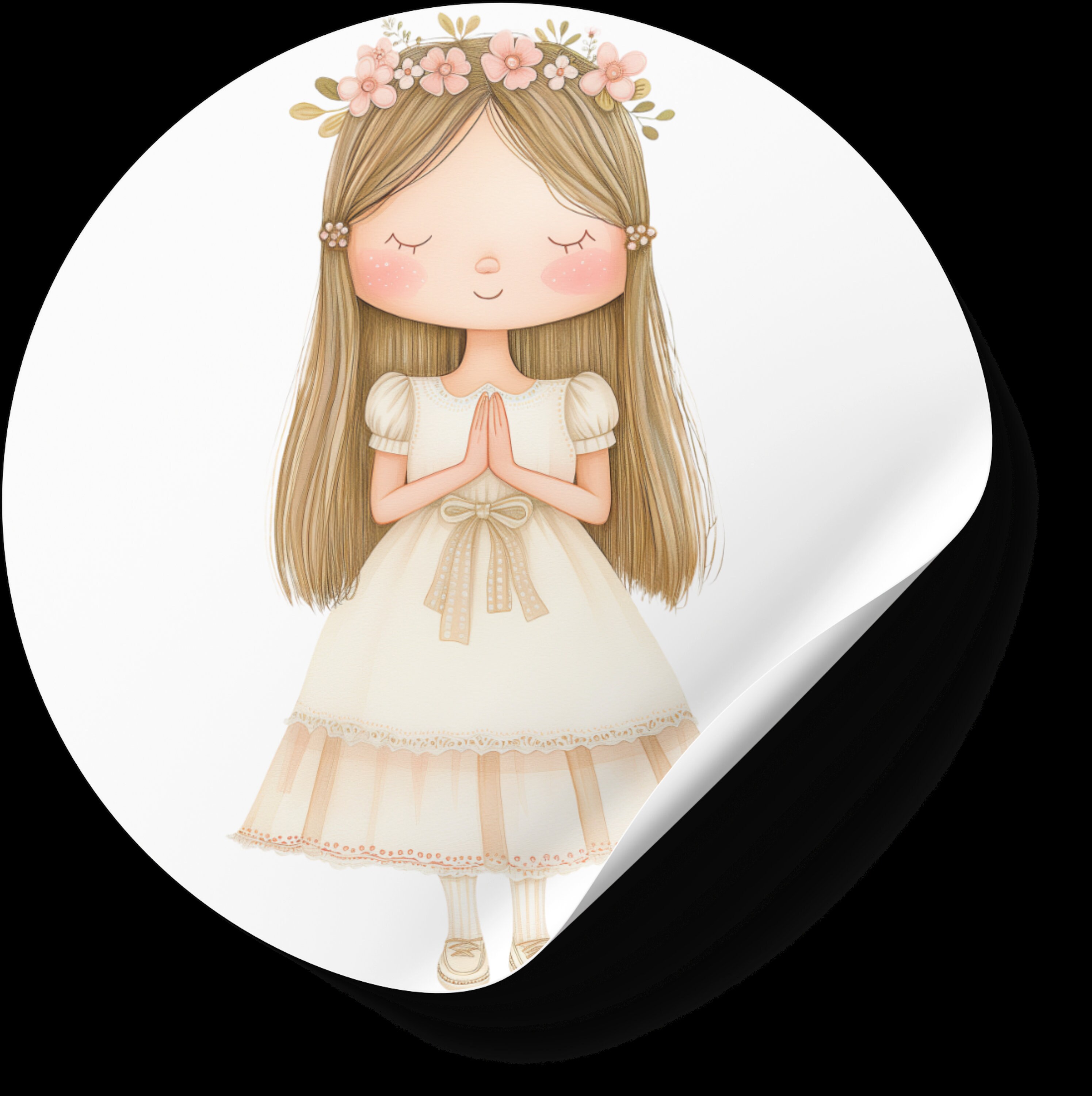 Watercolor First Communion Girl Clipart, Elegant Flower Crown Christian ...