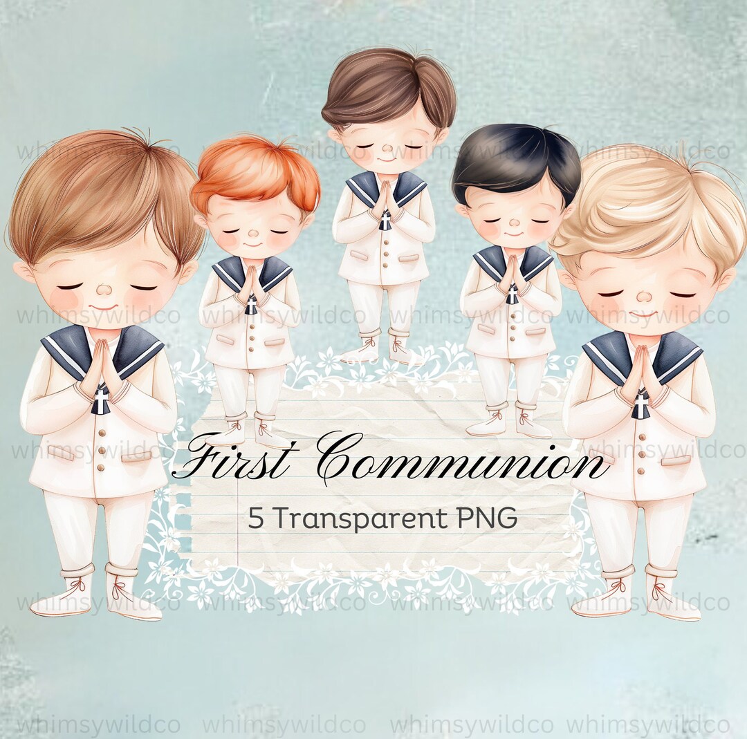 First Communion Boys Clipart: Elegant Praying Child Illustrations ...