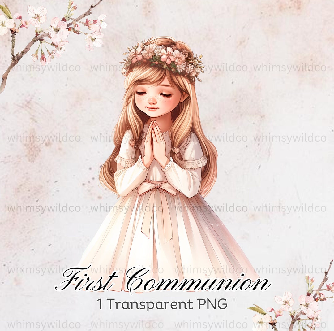 Charming First Communion Girl Clipart, Flower Crown Elegance, Christian ...