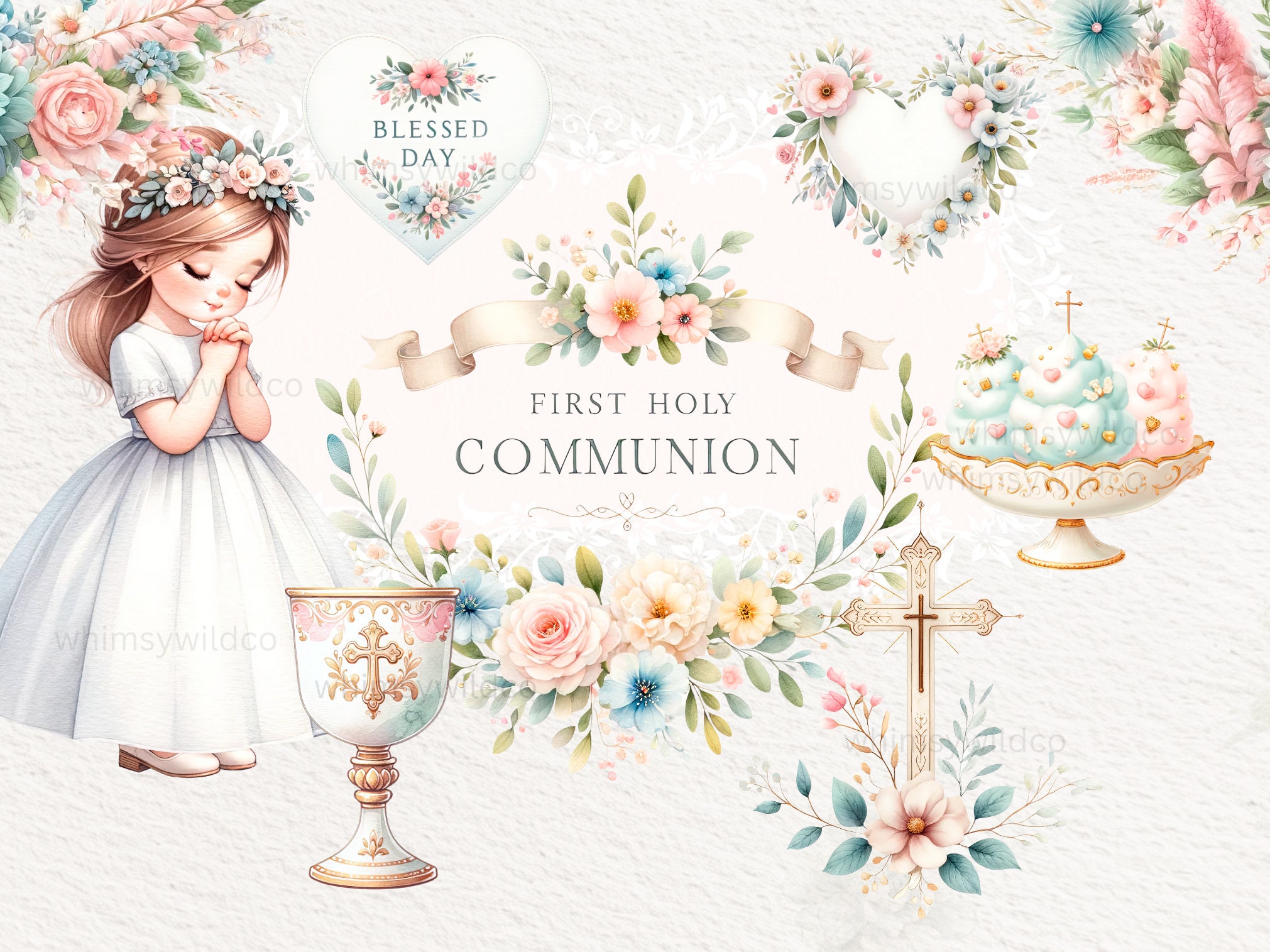 First Holy Communion Clipart Bundle - PNG Files for Girls, Christian ...