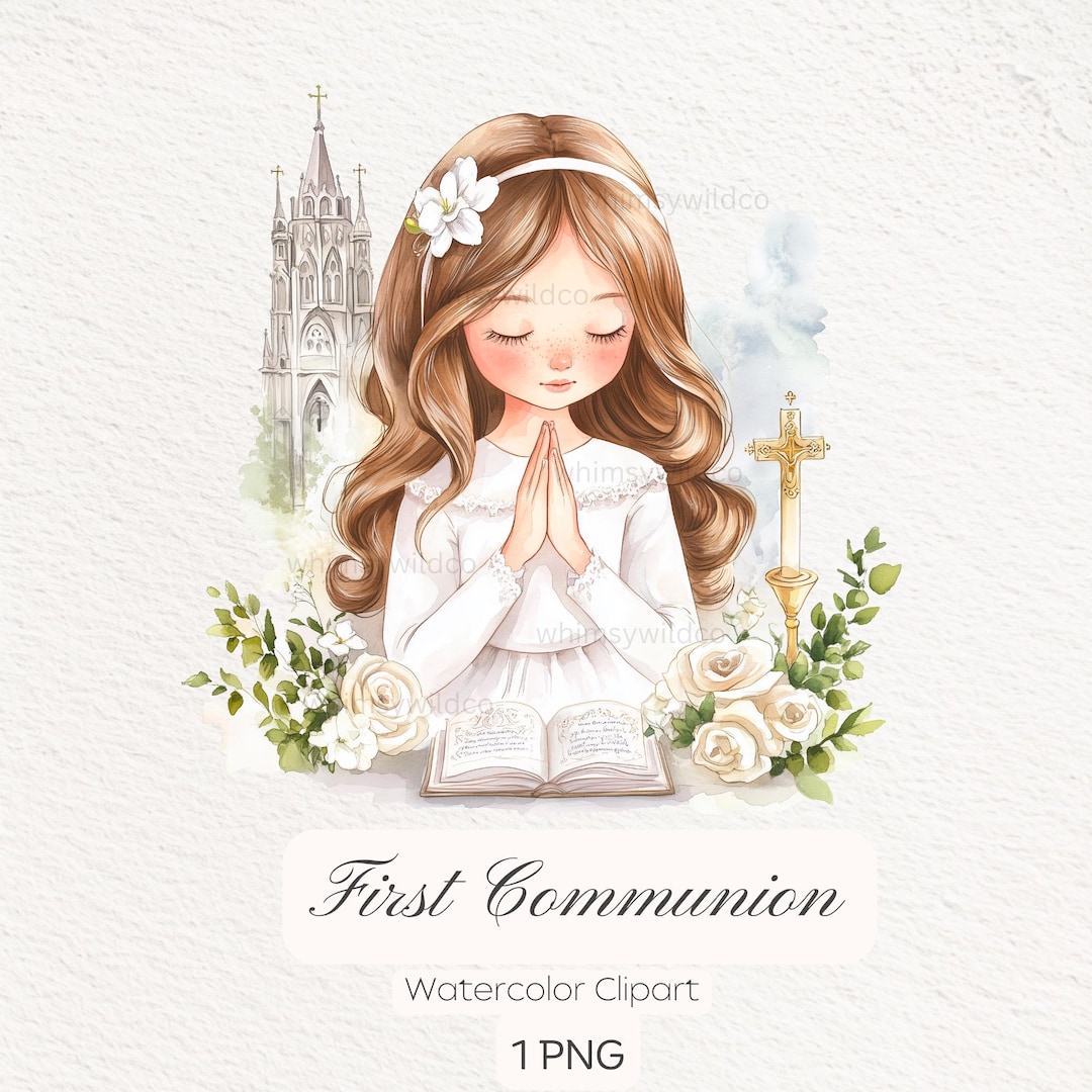 Graceful First Communion Clipart - Christian Girl Praying Illustration ...
