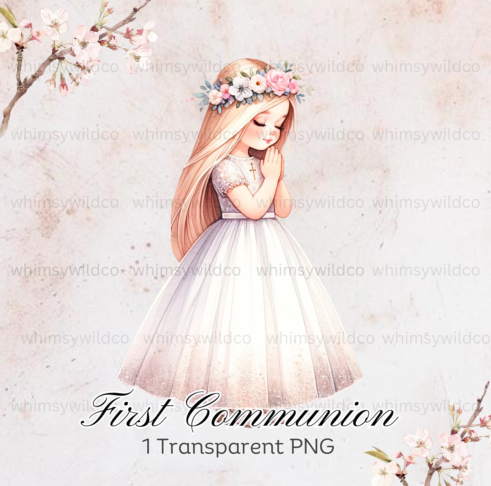 Elegant First Communion Girl Clipart With Flower Crown - Perfect for ...
