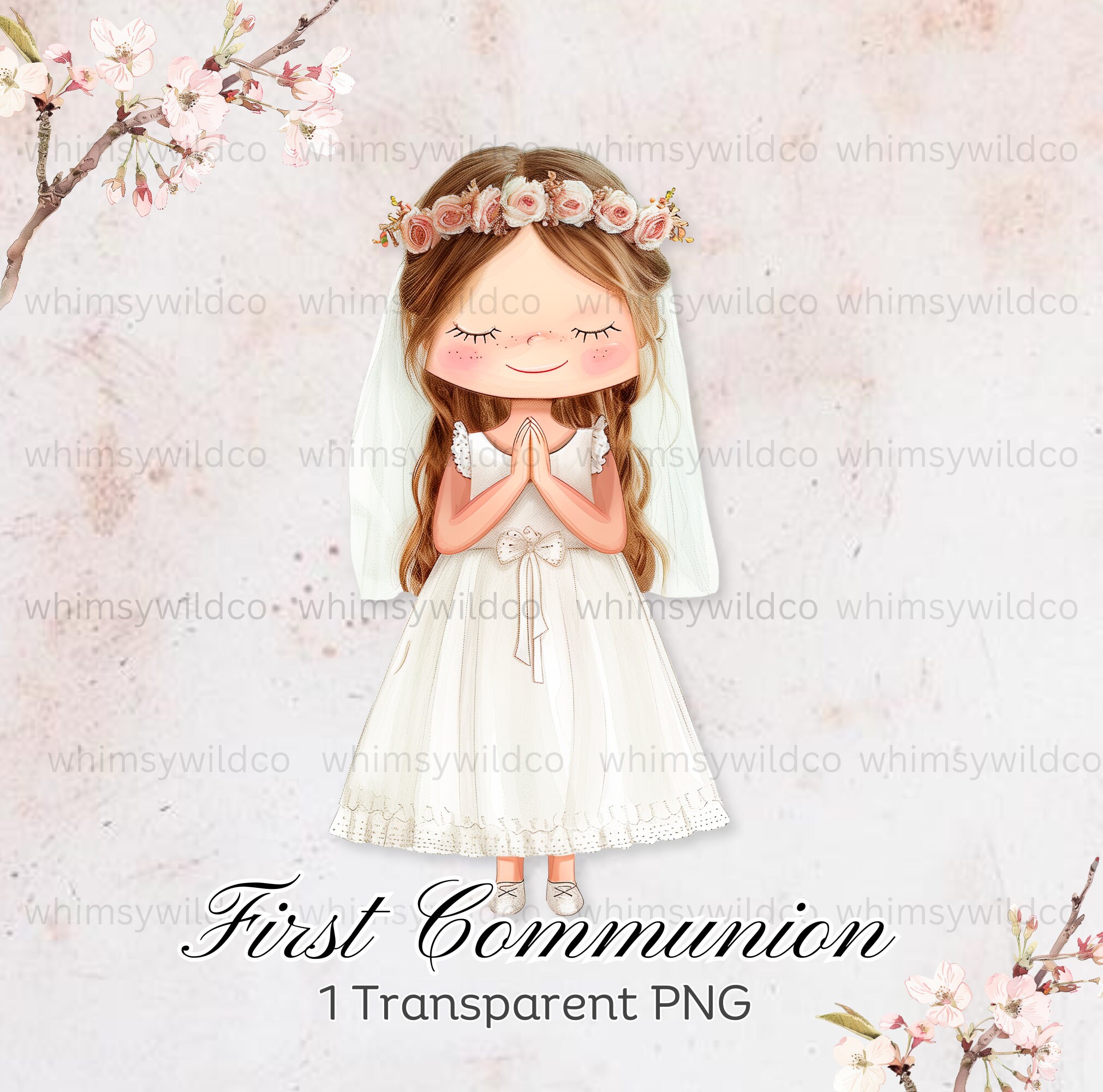 First Communion Girl Clipart, Flower Crown Adorned, Ideal for ...