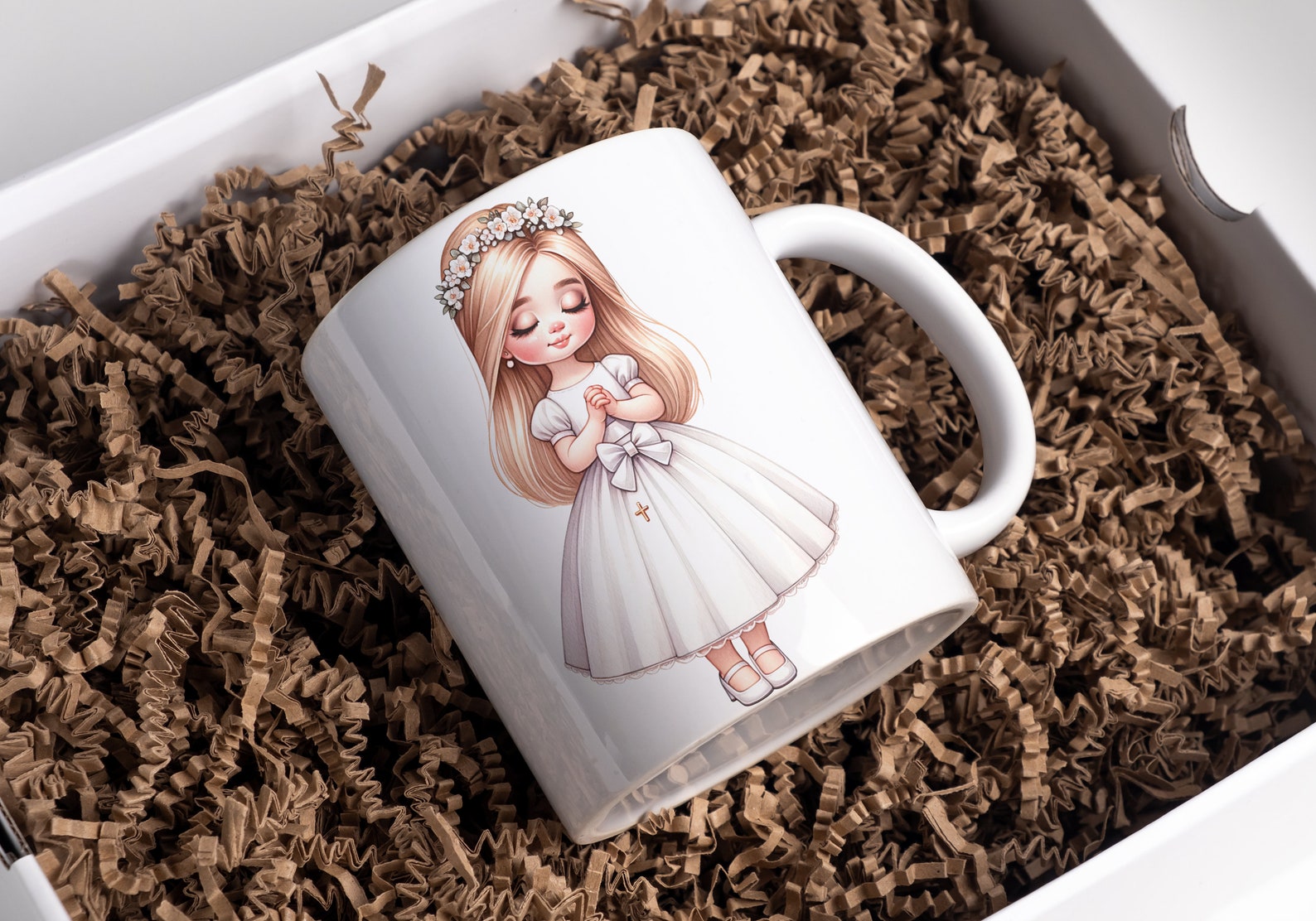 First Communion Blonde Girl With Flower Crown Clipart, Elegant ...