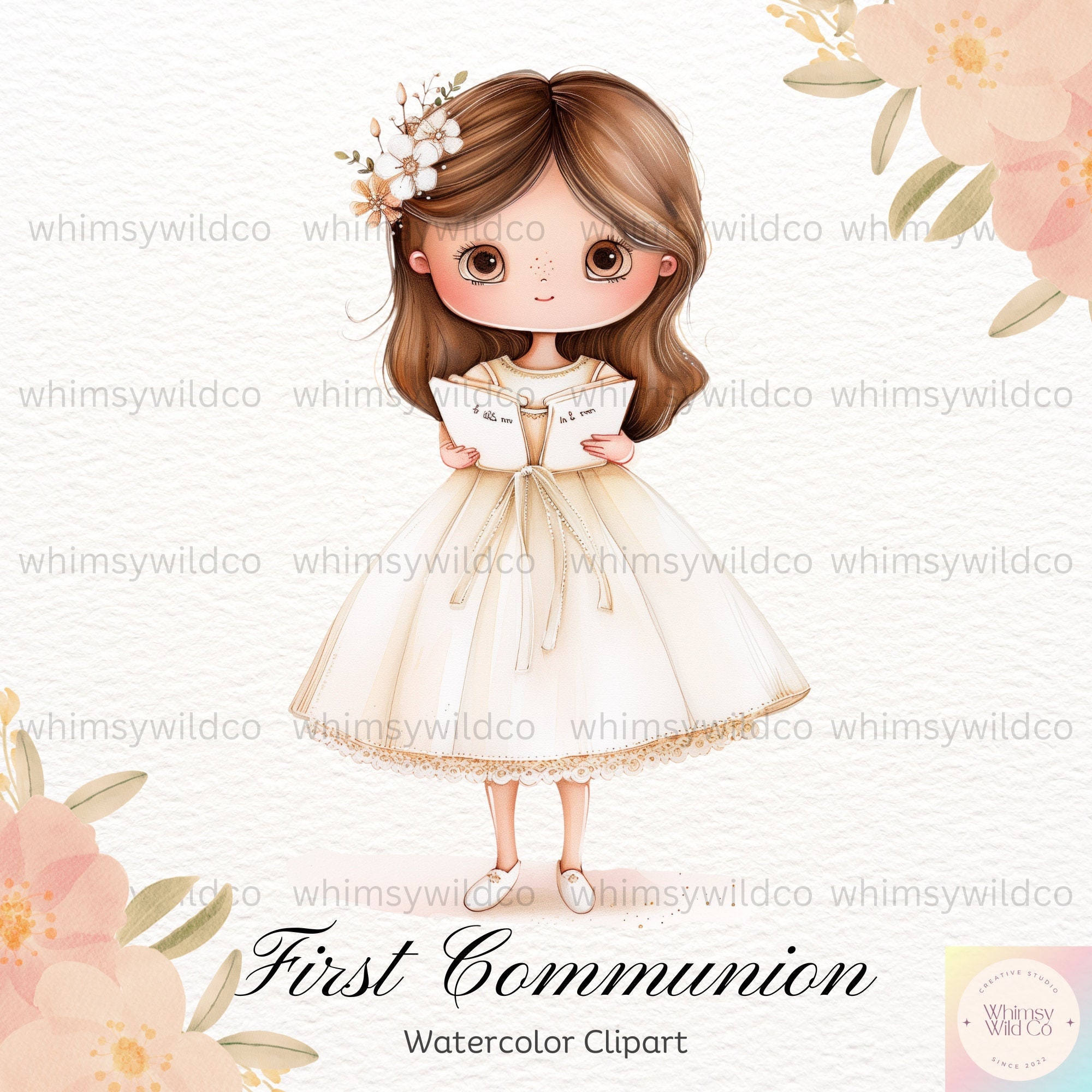 Elegant First Communion Girl Clipart, Flower Crown Christian Art ...