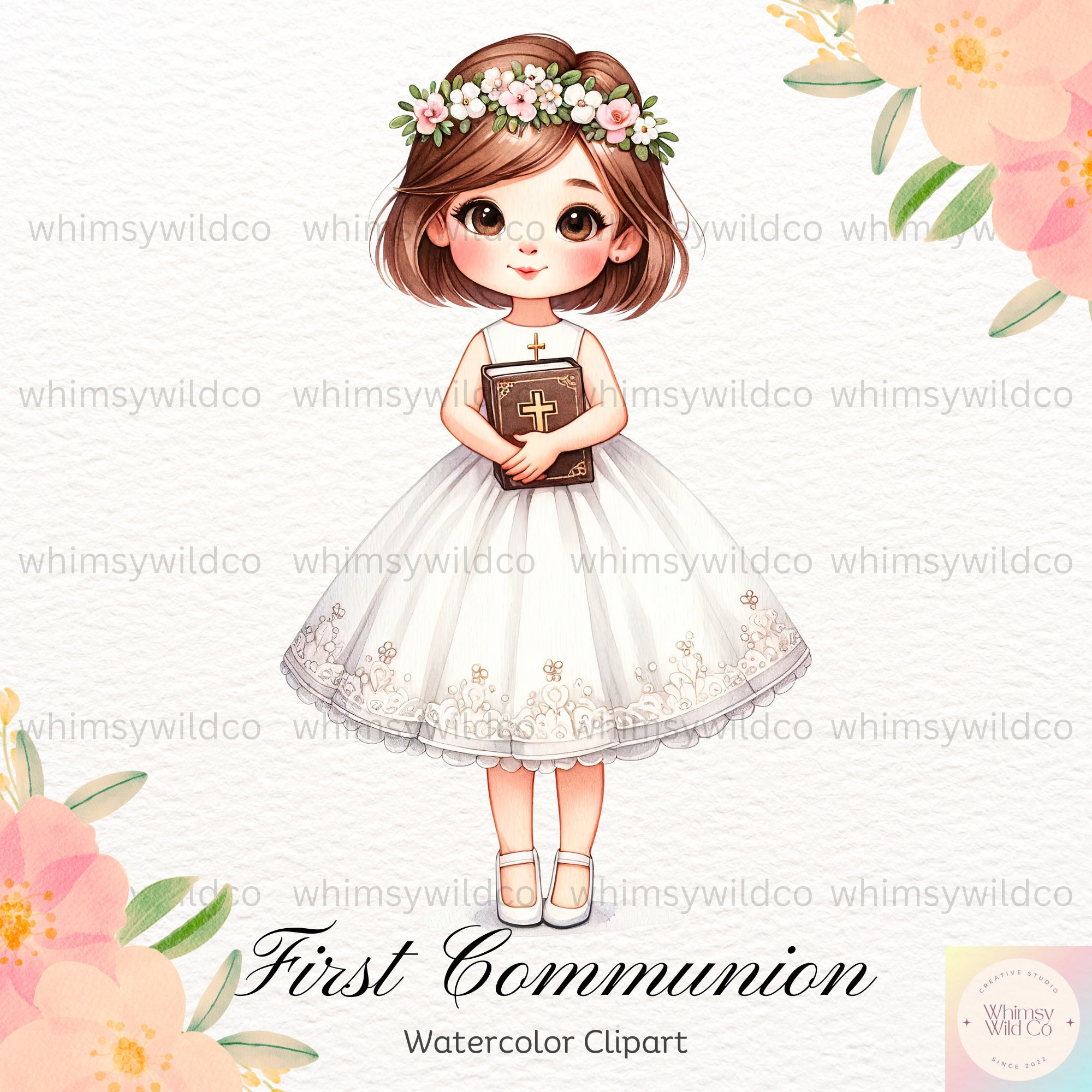 Elegant First Communion Girl Clipart With Flower Crown - High-quality ...