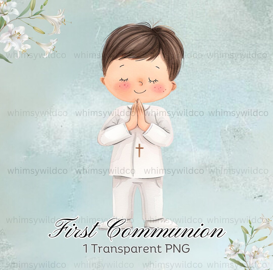 Pristine First Communion Boy Clipart: Delicate Watercolor Praying Child ...