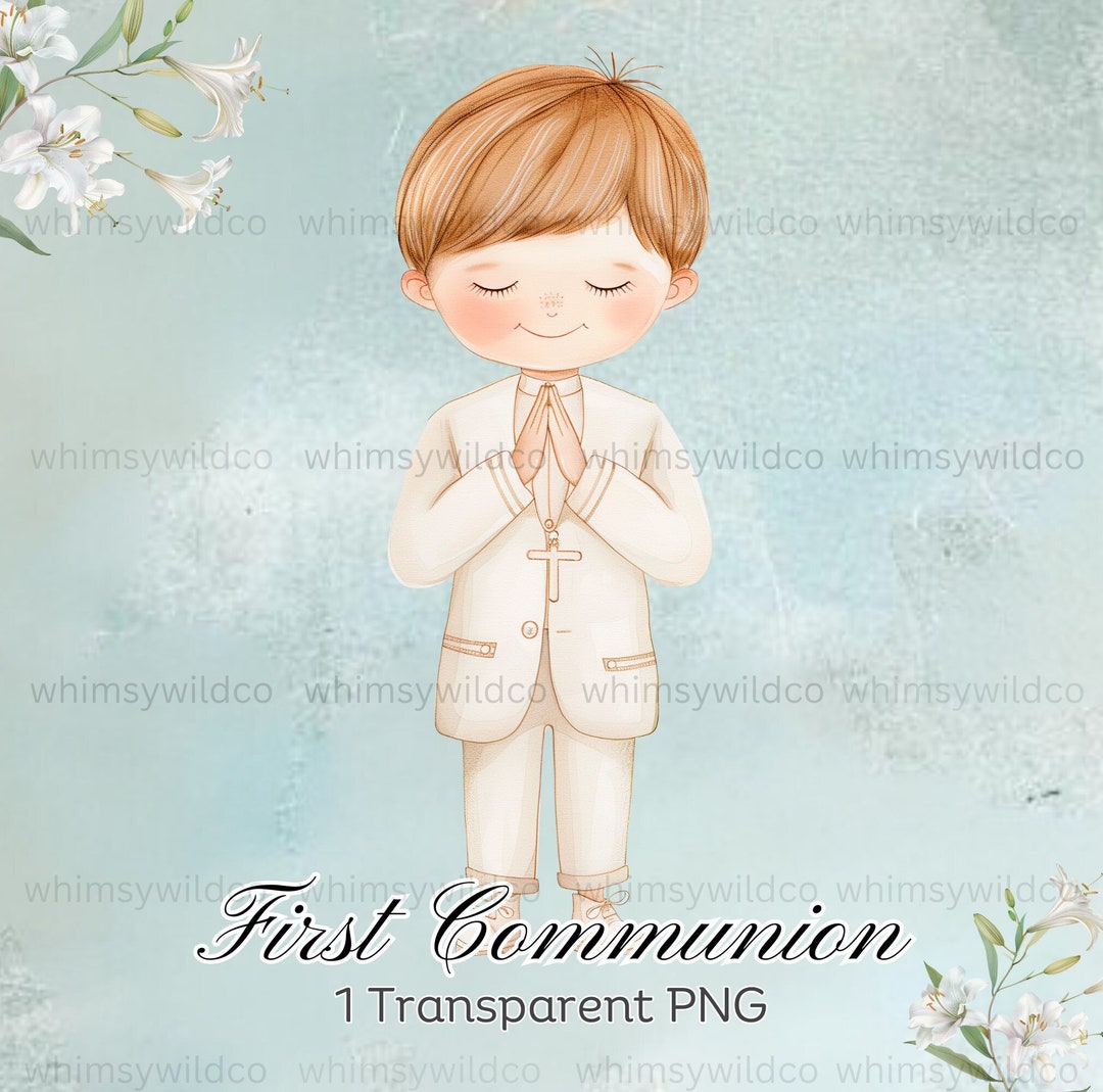 First Communion Boy Clipart: High-quality Praying Boy Watercolor ...