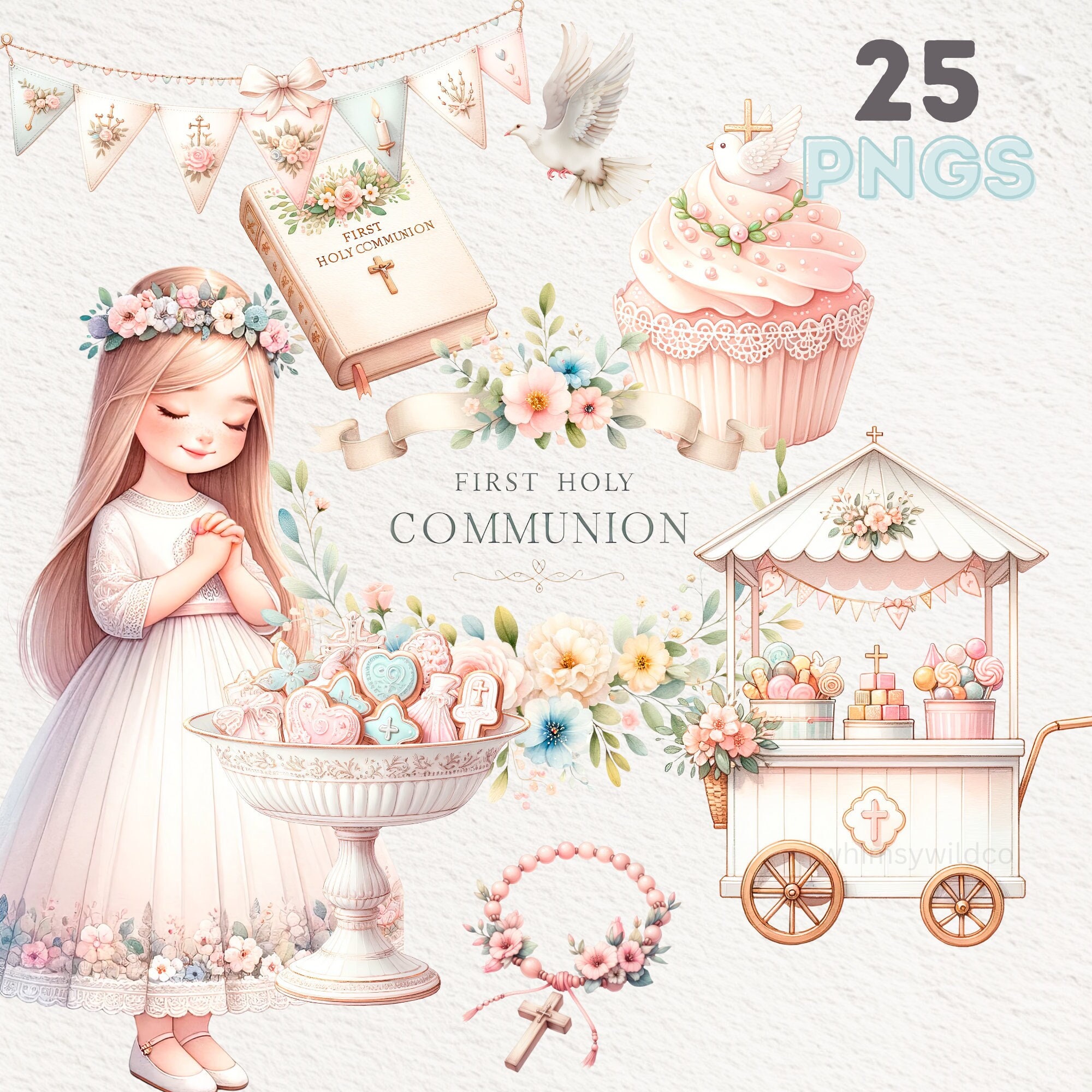 First Holy Communion Clipart Bundle - PNG Files for Girls, Christian ...