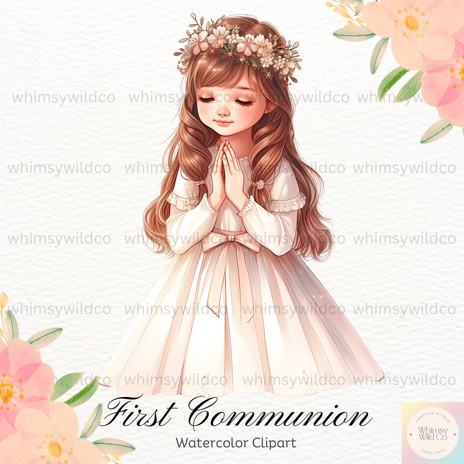 Elegant First Communion Girl Clipart With Flower Crown, Christian ...