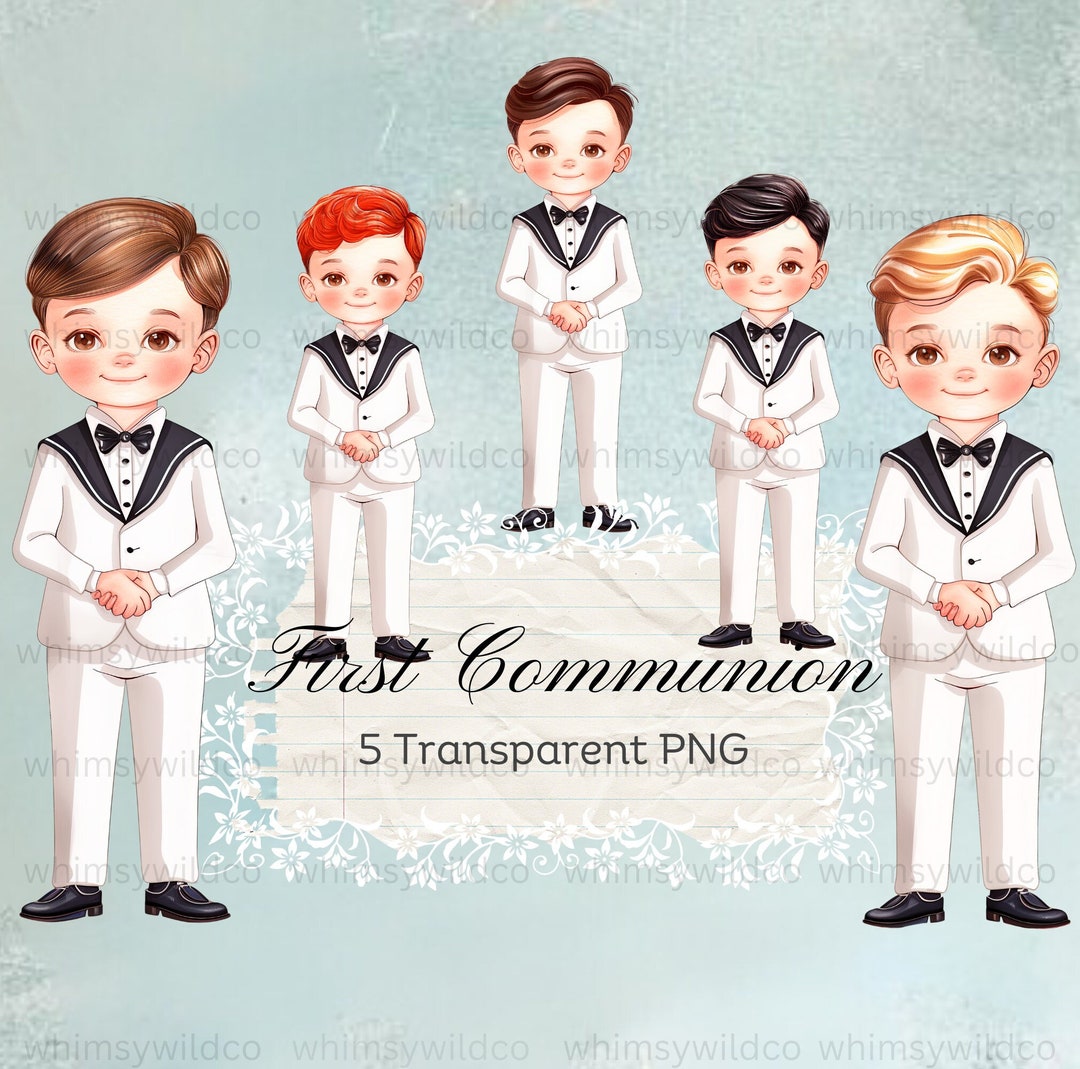 Elegant First Communion Boys Clipart: Praying Child Illustrations in ...