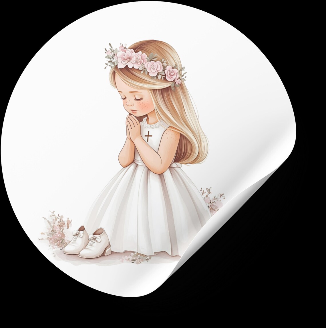 First Communion Girl Clipart With Flower Crown in Pastel Pink, Ideal ...