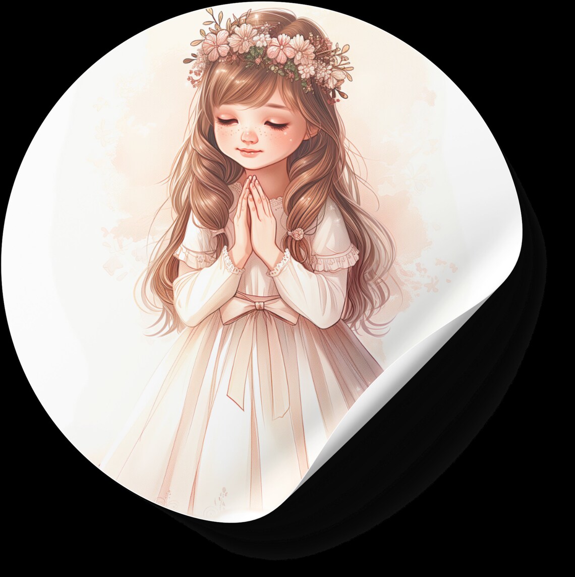 Elegant First Communion Girl Clipart With Flower Crown, Christian ...
