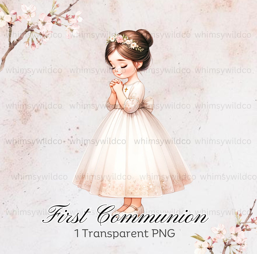First Communion Girl Clipart With Flower Crown - Perfect for Christian ...