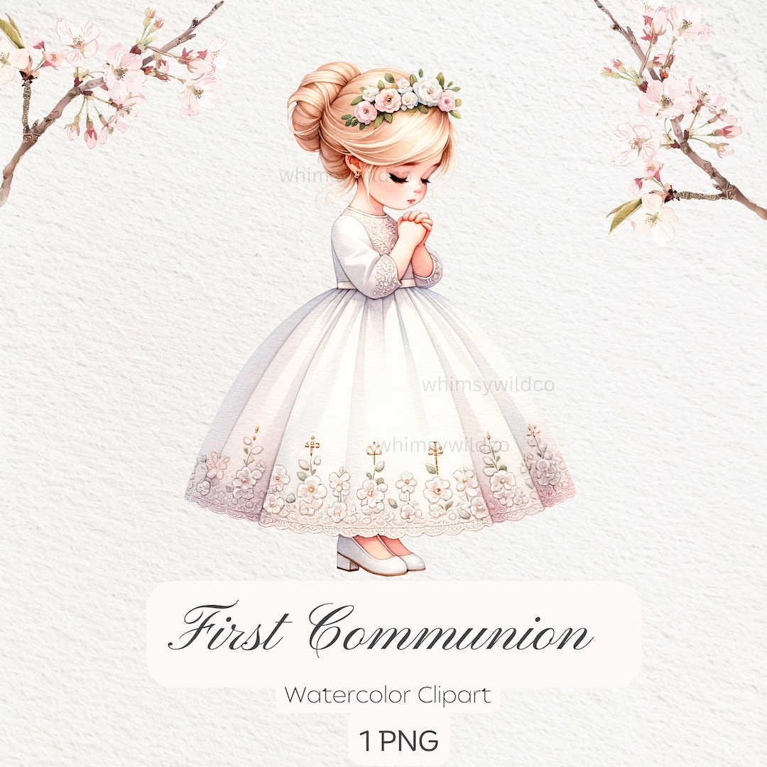 First Communion Girl Clipart, Floral Crown High-quality PNG, Ideal for ...