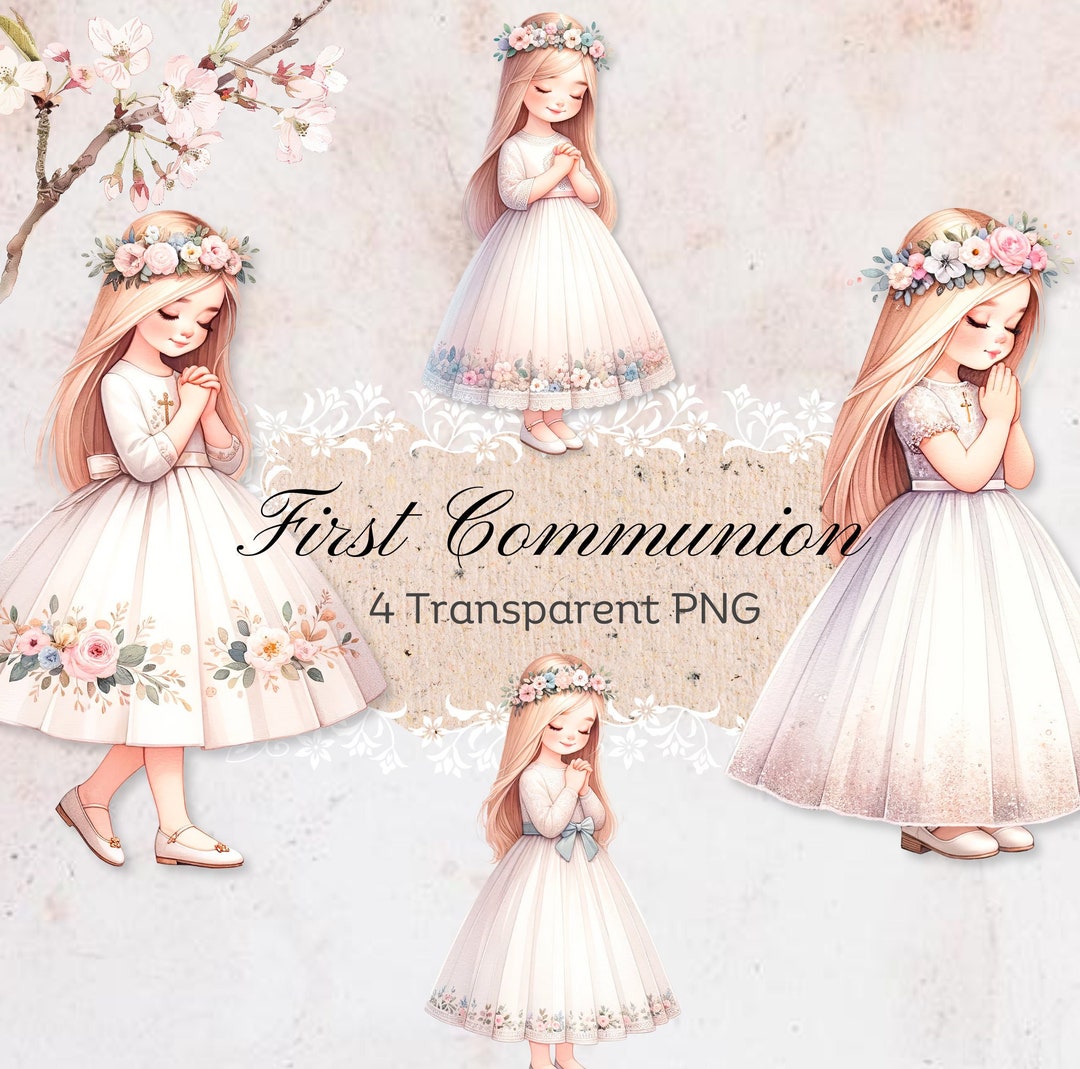 Charming First Communion Girls Clipart Set - 4 Praying Girl ...