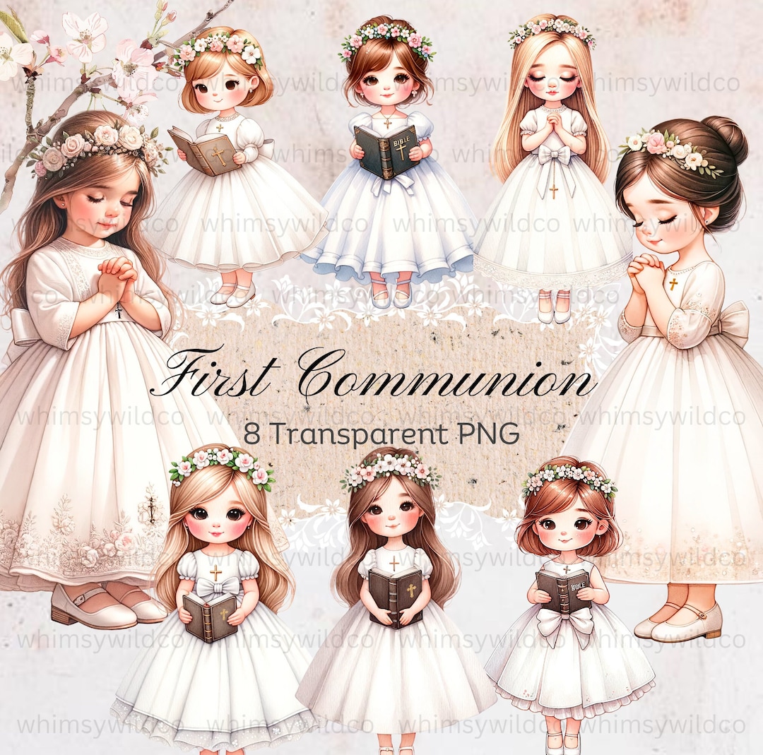 Charming First Communion Girls Clipart Set: Praying Girl With Flower ...