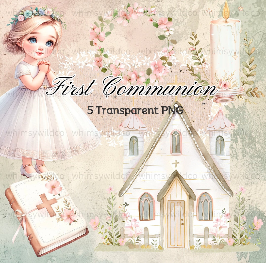 Elegant Watercolor First Communion Clipart Set, Christian Digital ...