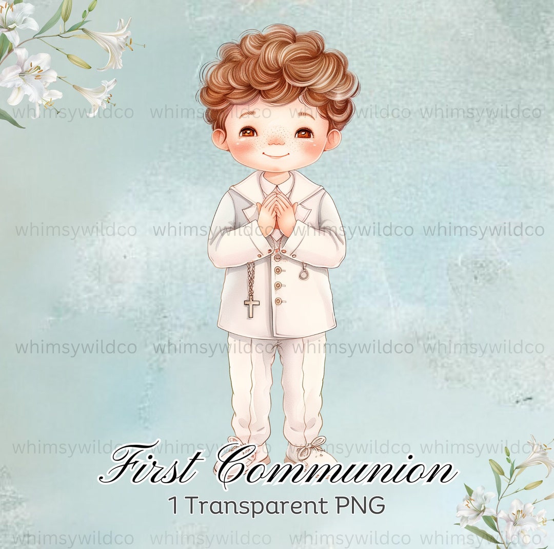 First Communion Boy Watercolor Clipart - Elegant Praying Child Digital ...