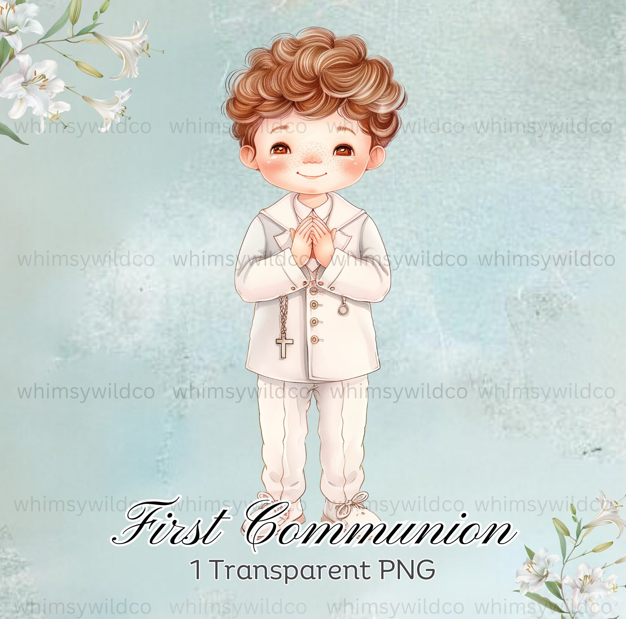 First Communion Boy Watercolor Clipart - Elegant Praying Child Digital ...