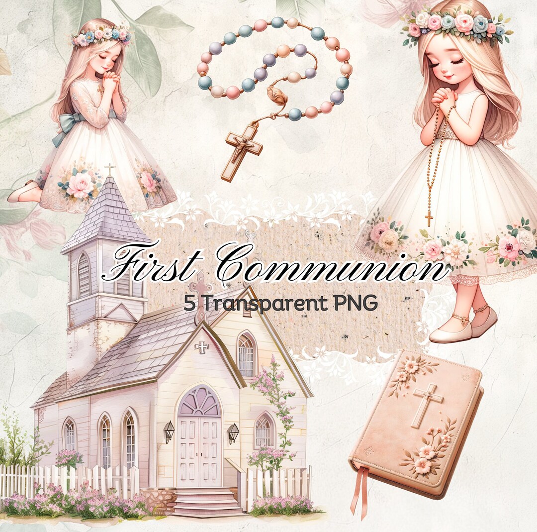 Elegant First Communion Watercolor Clipart Set - Girls' Christian PNG ...